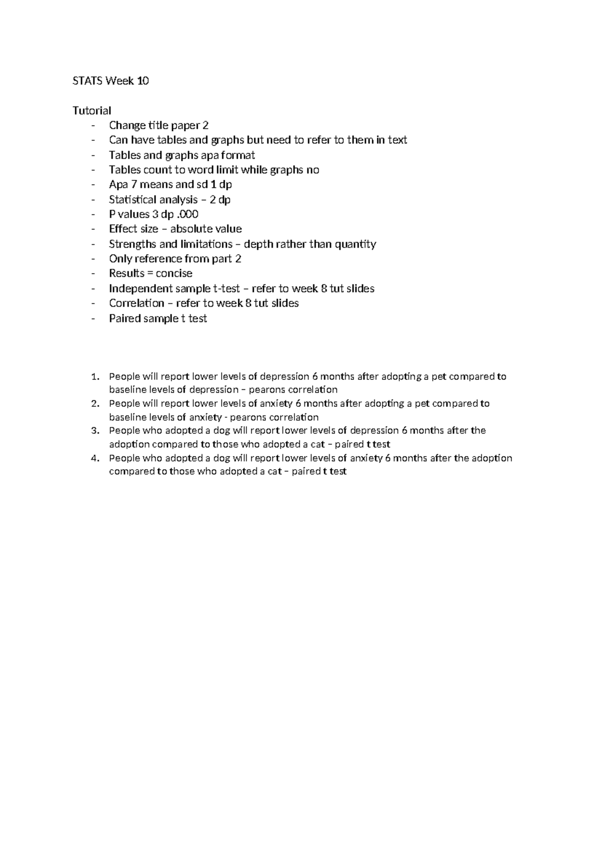 Stats Week 10 - Tutorial Notes - STATS Week 10 Tutorial - Change title ...