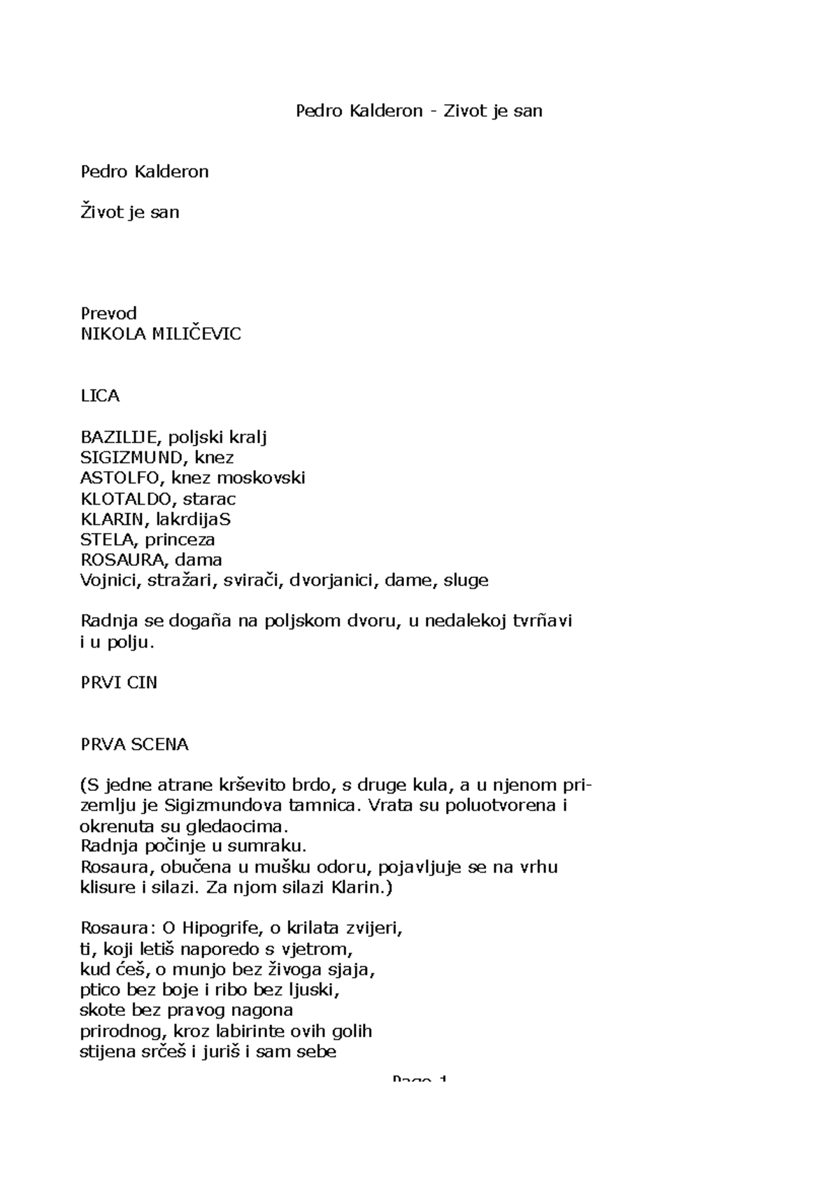 Zivot je san pedro kalderon - Pedro Kalderon Život je san Prevod NIKOLA ...
