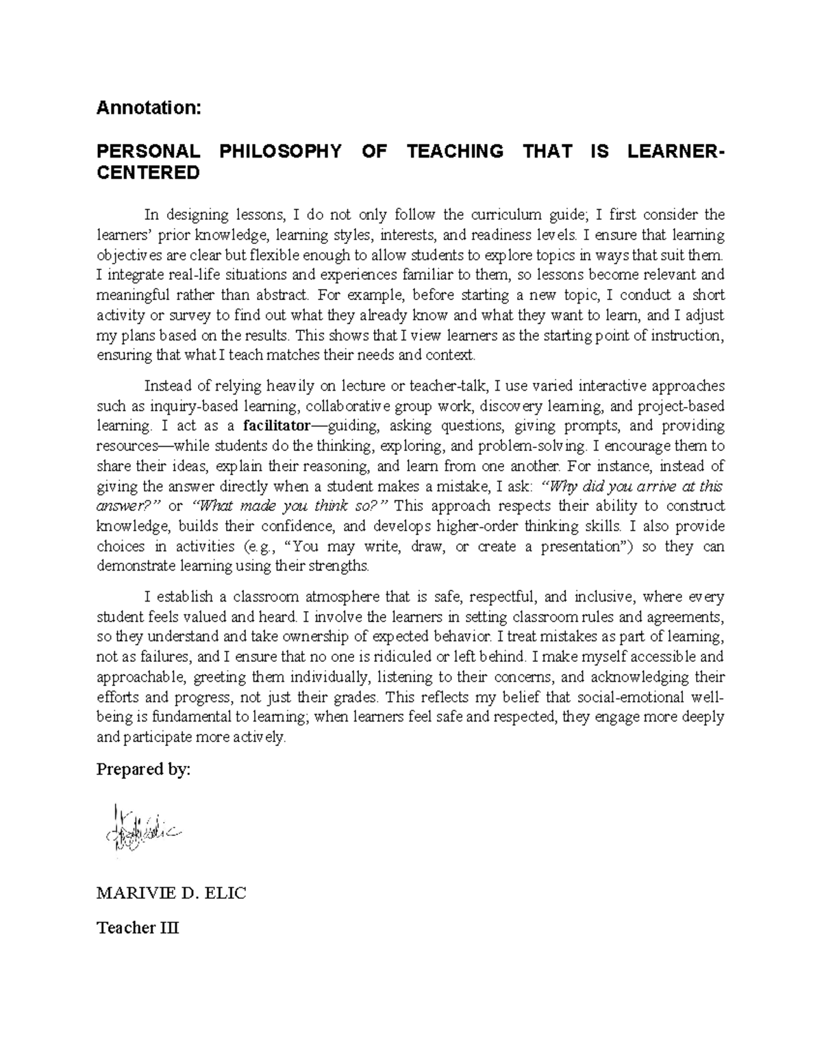 Annotations in Lesson Planning: A Learner-Centered Approach - Studocu