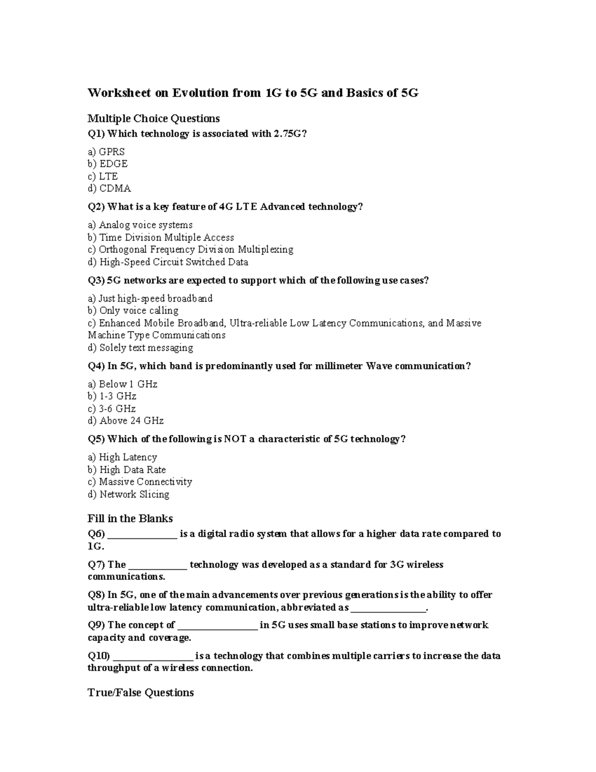 Advanced Mobile Communications 1G to 5G Evolution Worksheet - Studocu