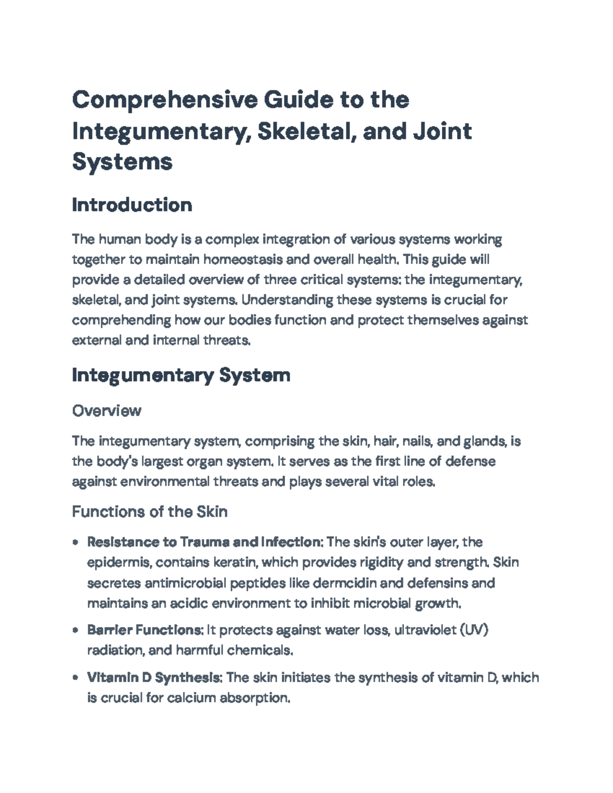 Comprehensive Guide to the Integumentary, Skeletal & Joint Systems ...