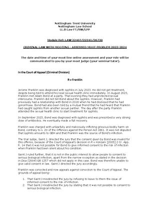 [Solved] R v Jordan 1956 40 Cr App R 152 - Criminal Law with Mooting ...