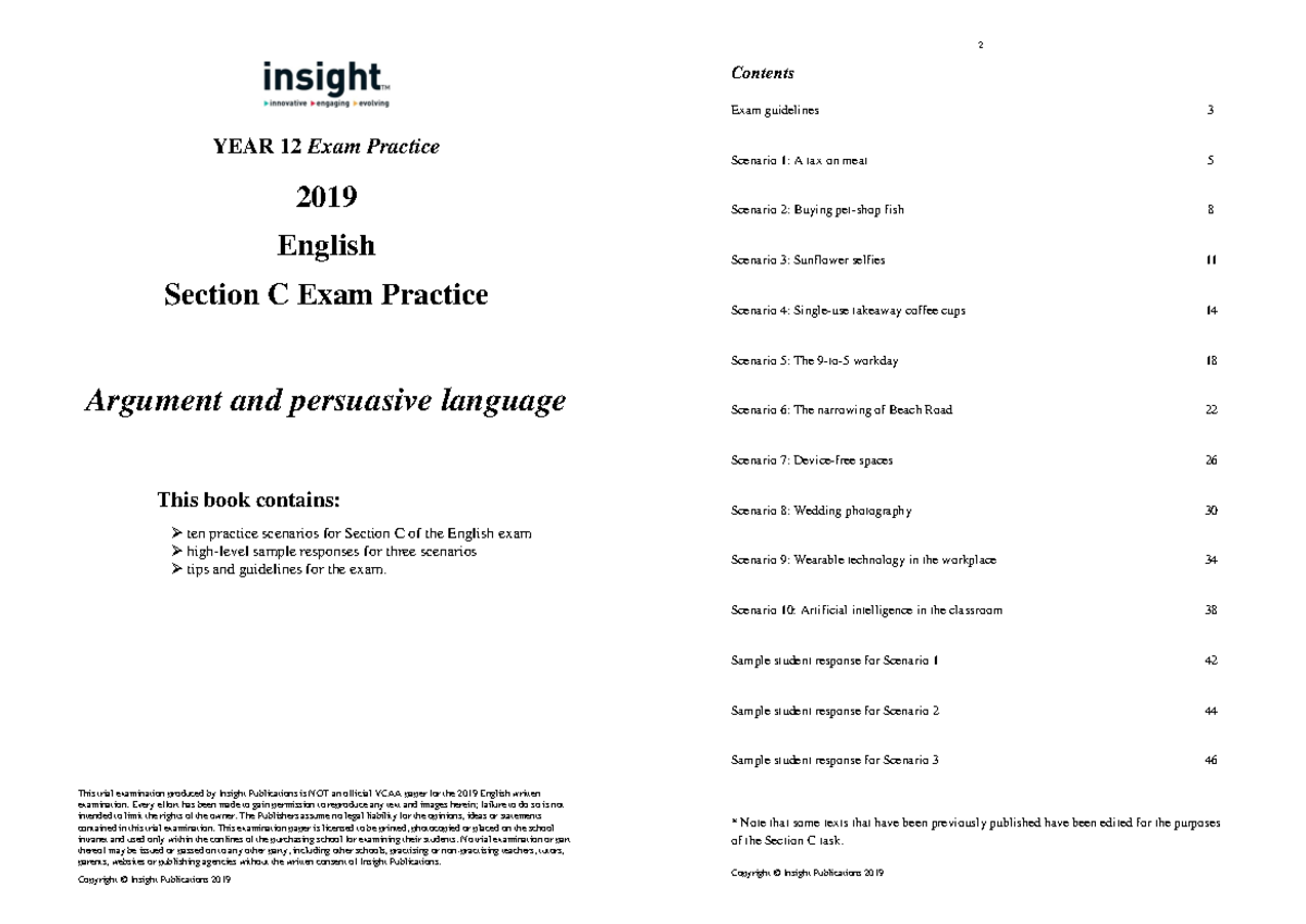 Year 12 English Exam Practice: Section C Insight Guide (2019) - Studocu