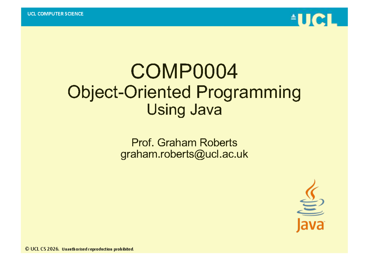 UCL CS 2026: Object-Oriented Programming Using Java - Module Overview ...