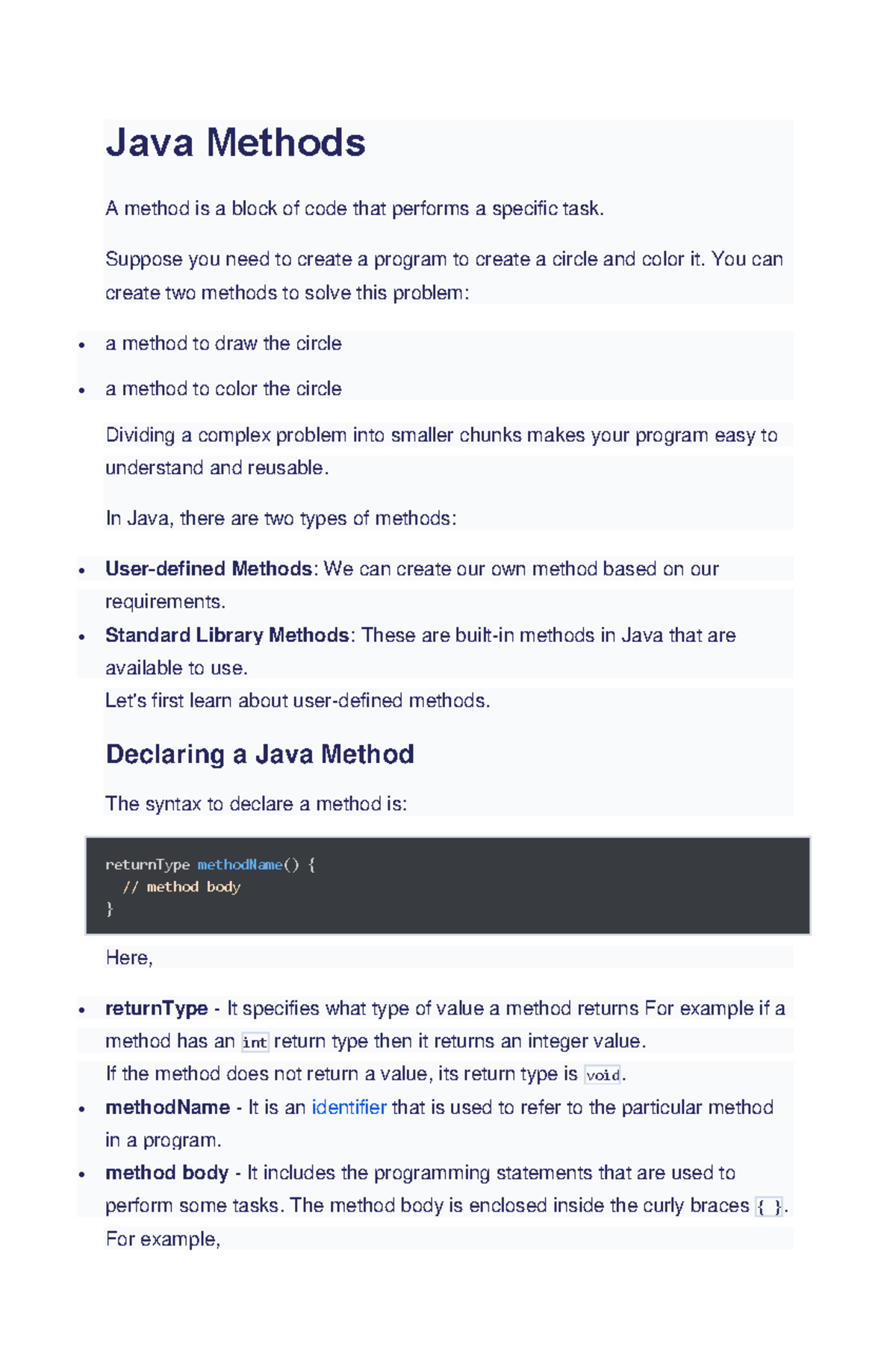 Java-Methods - Summary Java Programming - Java Methods A method is a ...