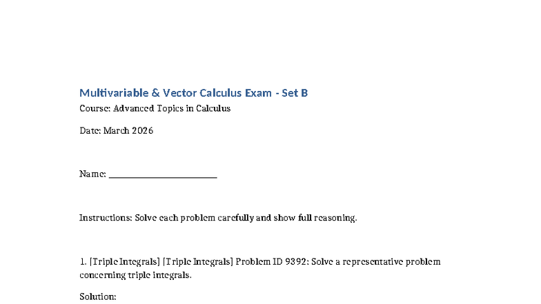 Multivariable Vector Calculus Exam Set B - Math 4649 - Studocu