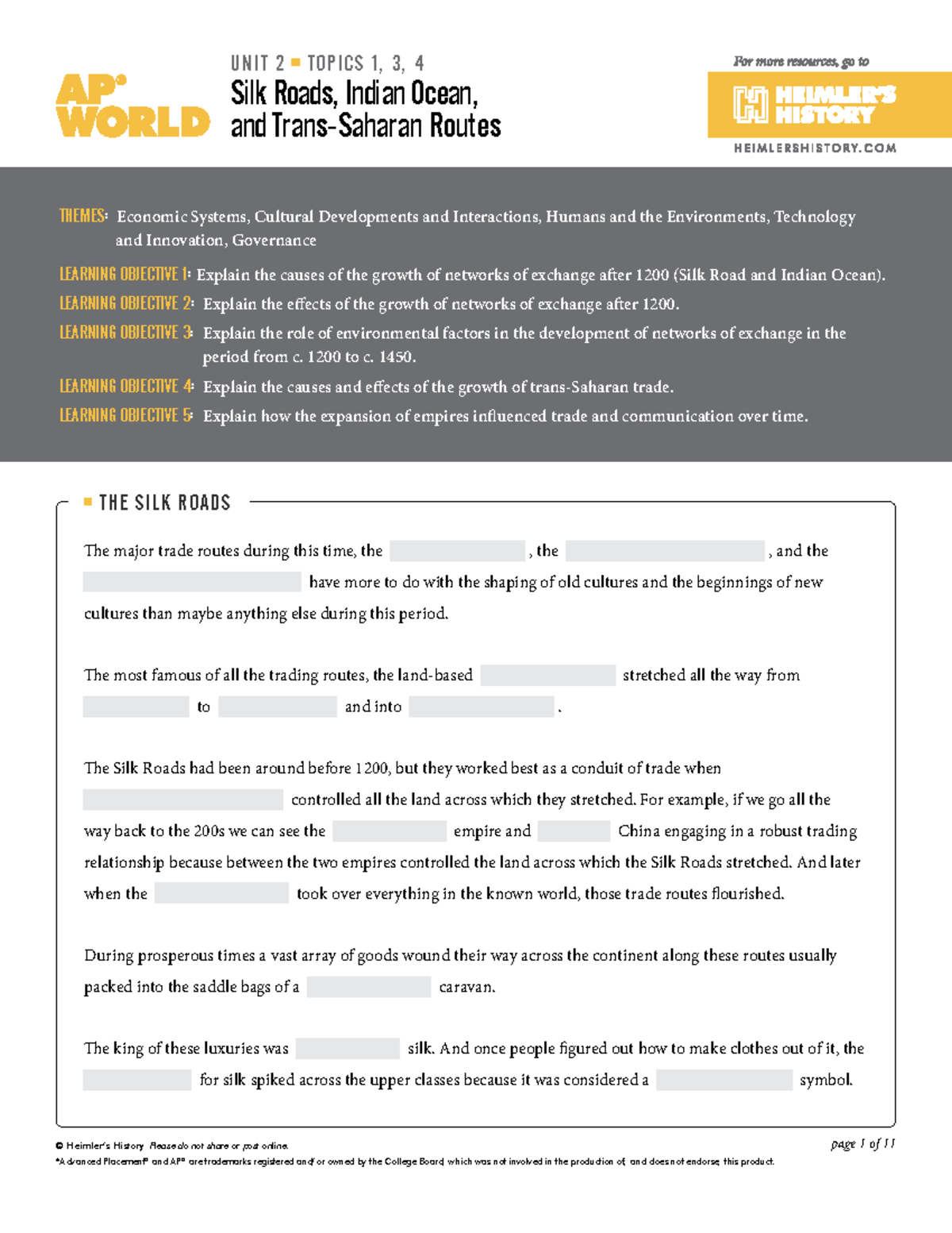 AP World Unit 2 Noteguides: Trade Routes and Cultural Exchange Topics 1 ...