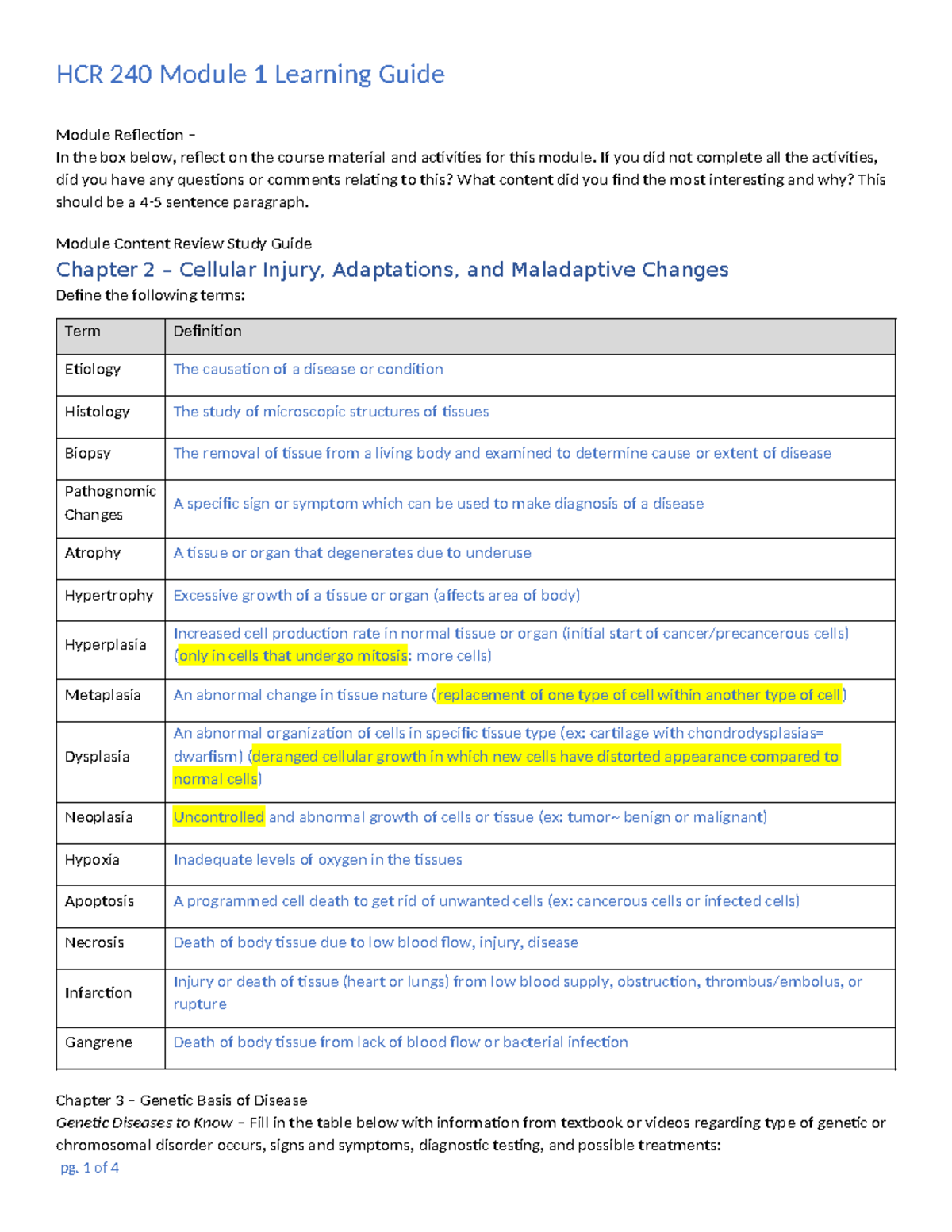 HCR 240 Module 1 Learning Guide - Module Reflection – In the box below ...
