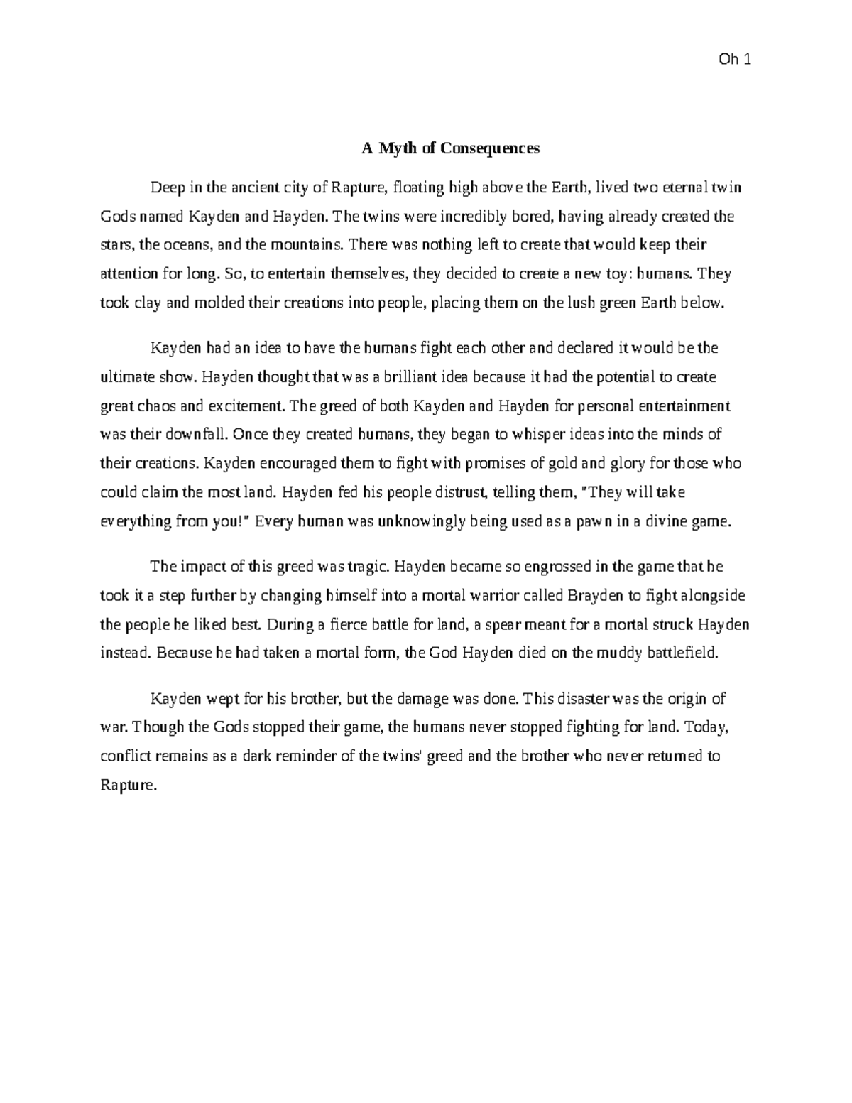 A Myth of Consequences: The Tale of Kayden and Hayden - Studocu