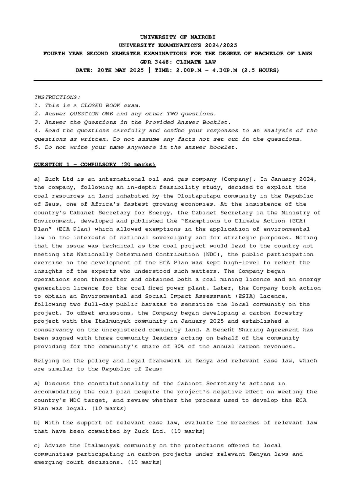 GPR 3448: Climate Law Final Exam Questions and Analysis - Studocu