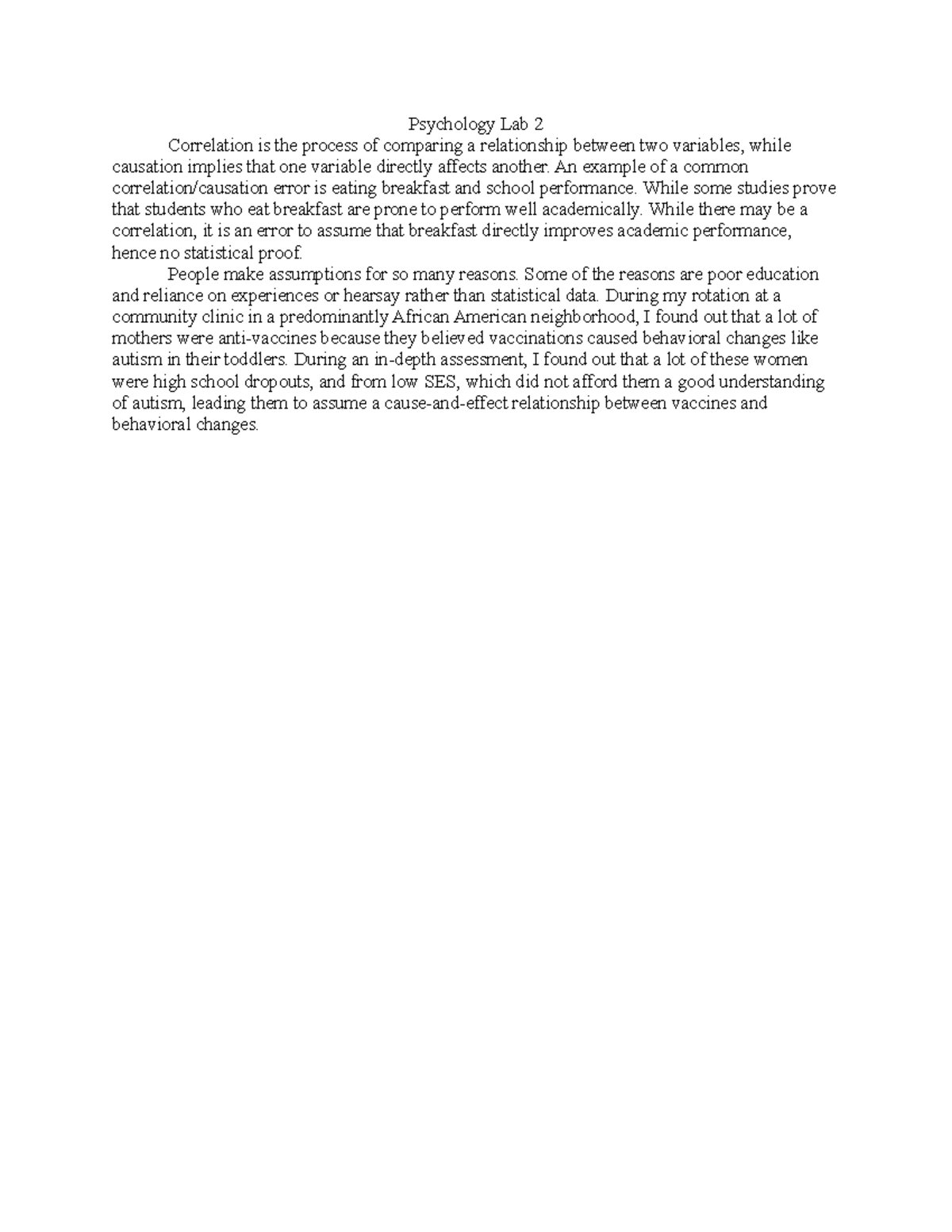 Psychology Lab 2 - Correlation vs. Causation in Behavioral Assumptions ...
