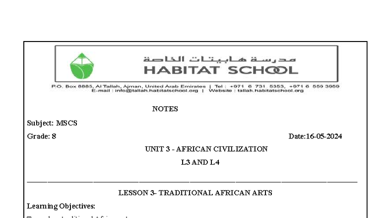 G8 MSCS UNIT 3 African Civilization - L3 & L4 Lesson Notes - Studocu