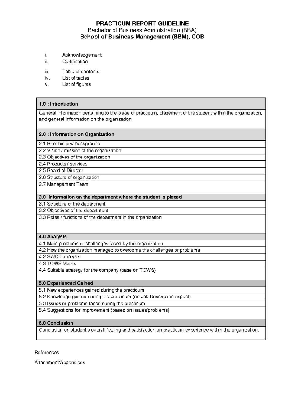 SBM BBA Practicum Report Writing Guidelines and Structure - Studocu
