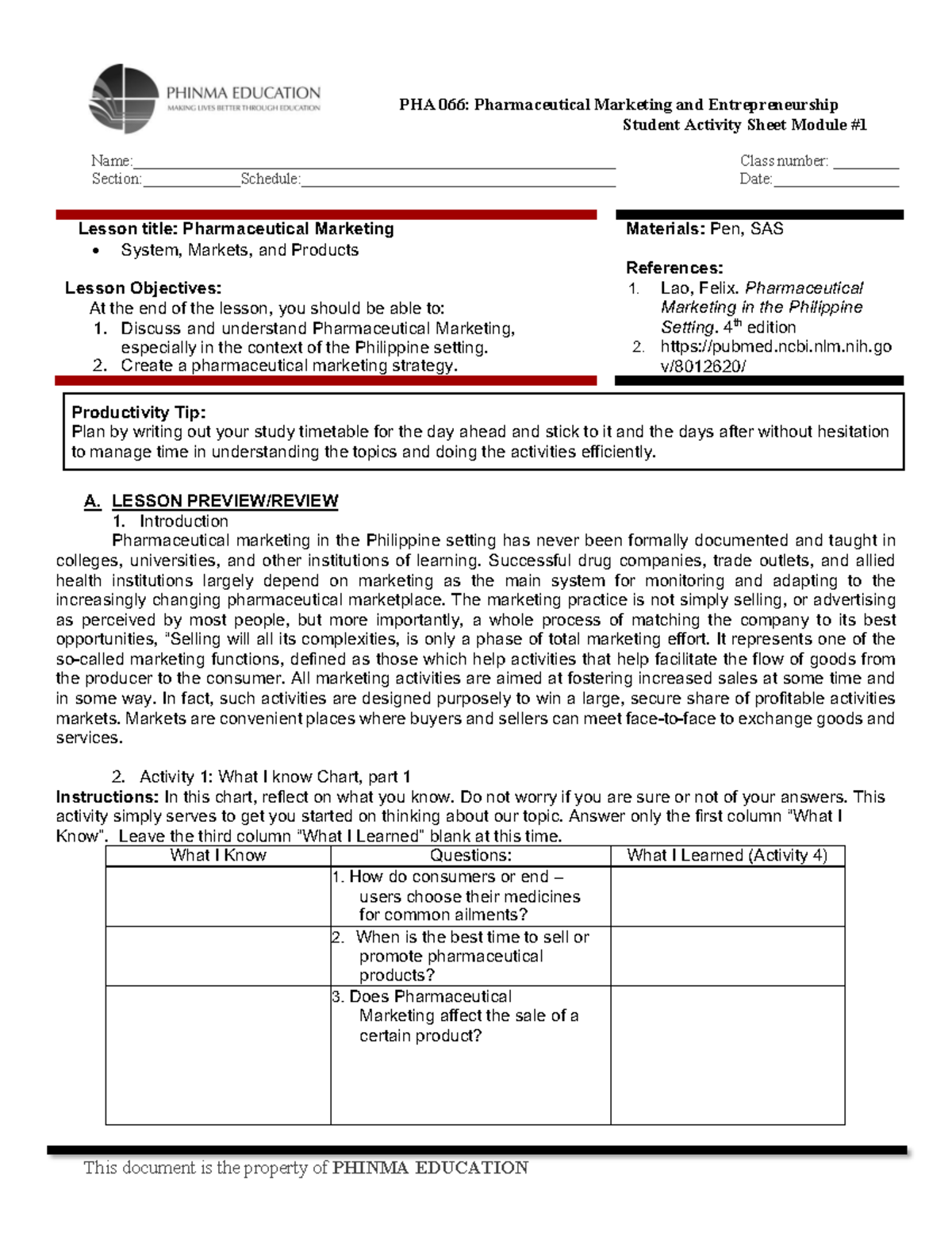 PHA 066 Module 1 SG - Comprehensive Notes on Pharmaceutical Marketing ...