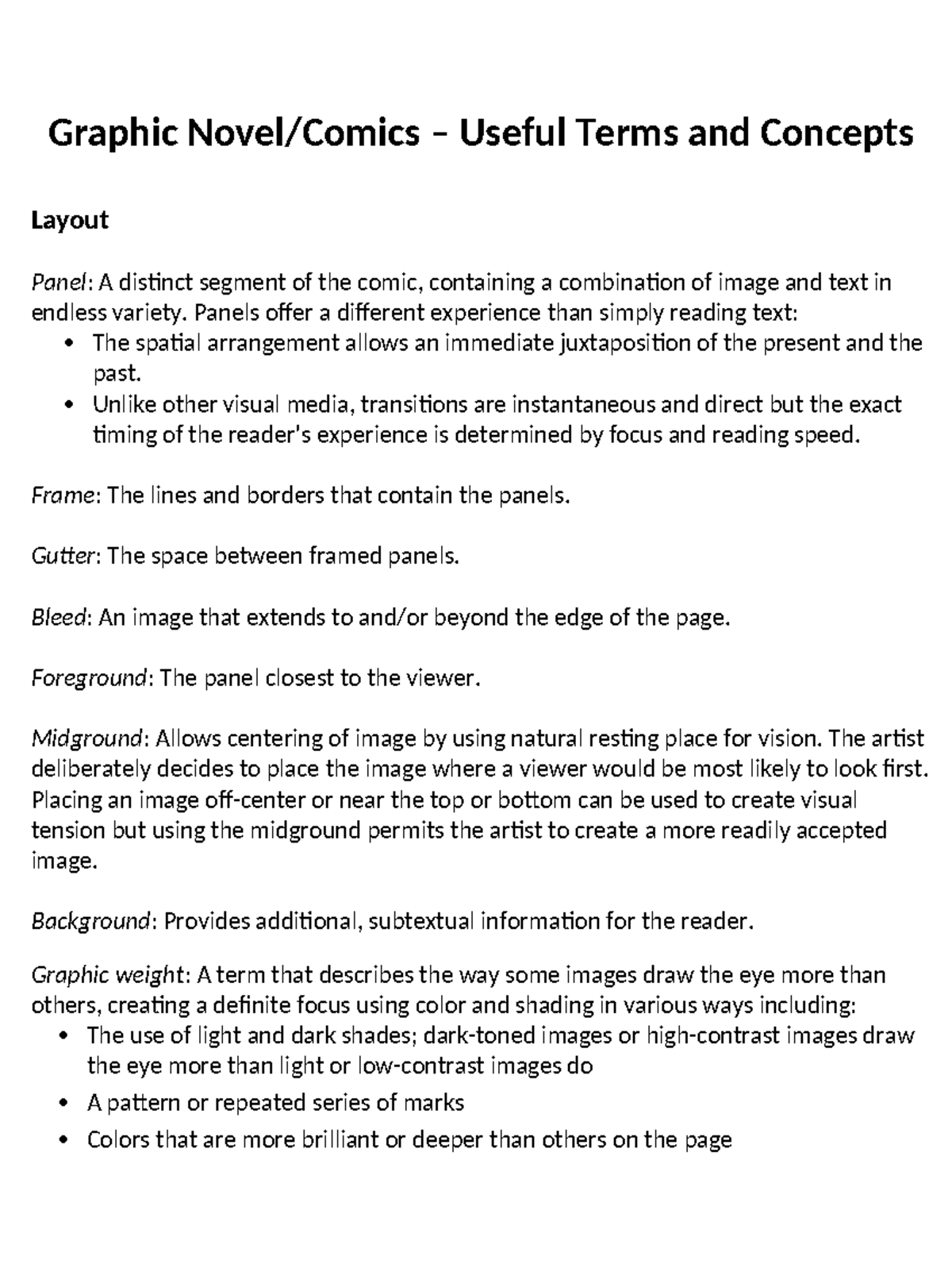 Graphic Novel 101: Key Terms & Concepts for Understanding - Studocu