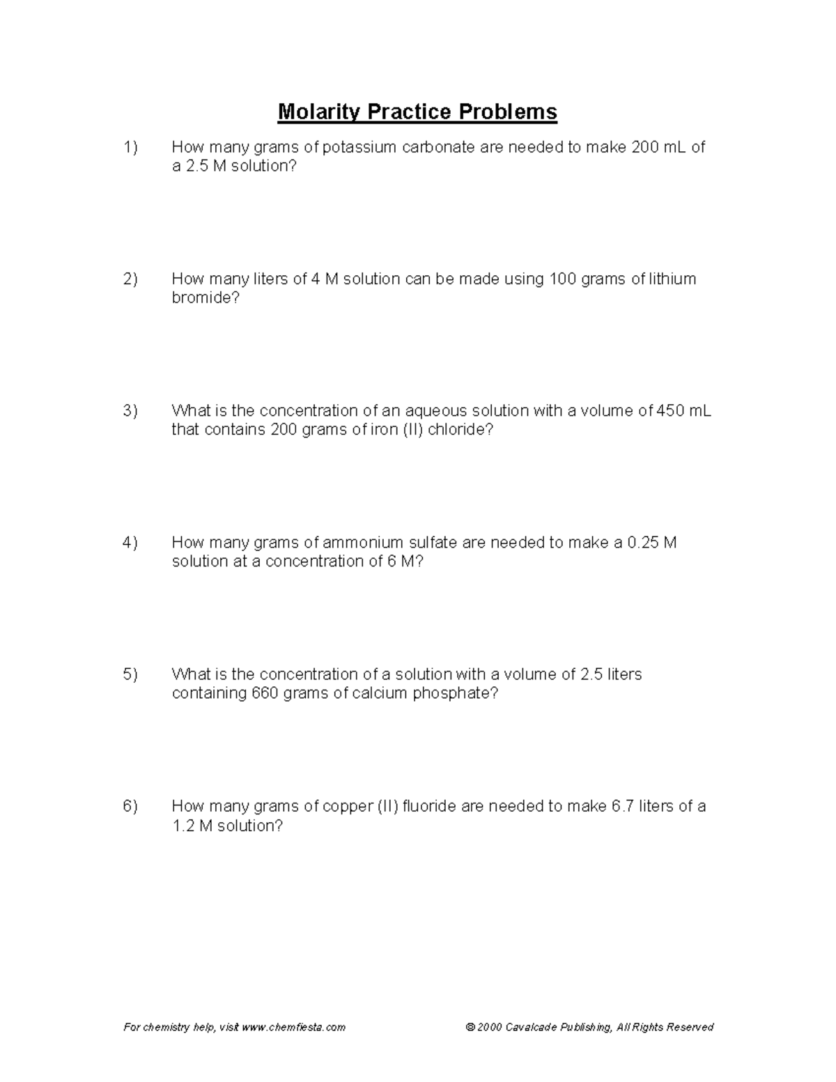 Molarity Practice Problems for Chemistry - Essential Exercises - Studocu