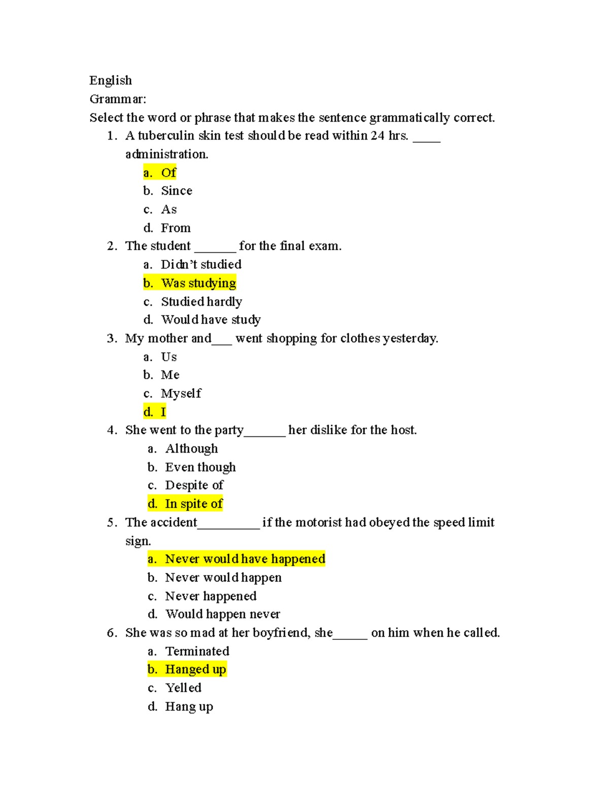 G V Hesi Fınal - vocabulary test bank - English Grammar: Select the ...