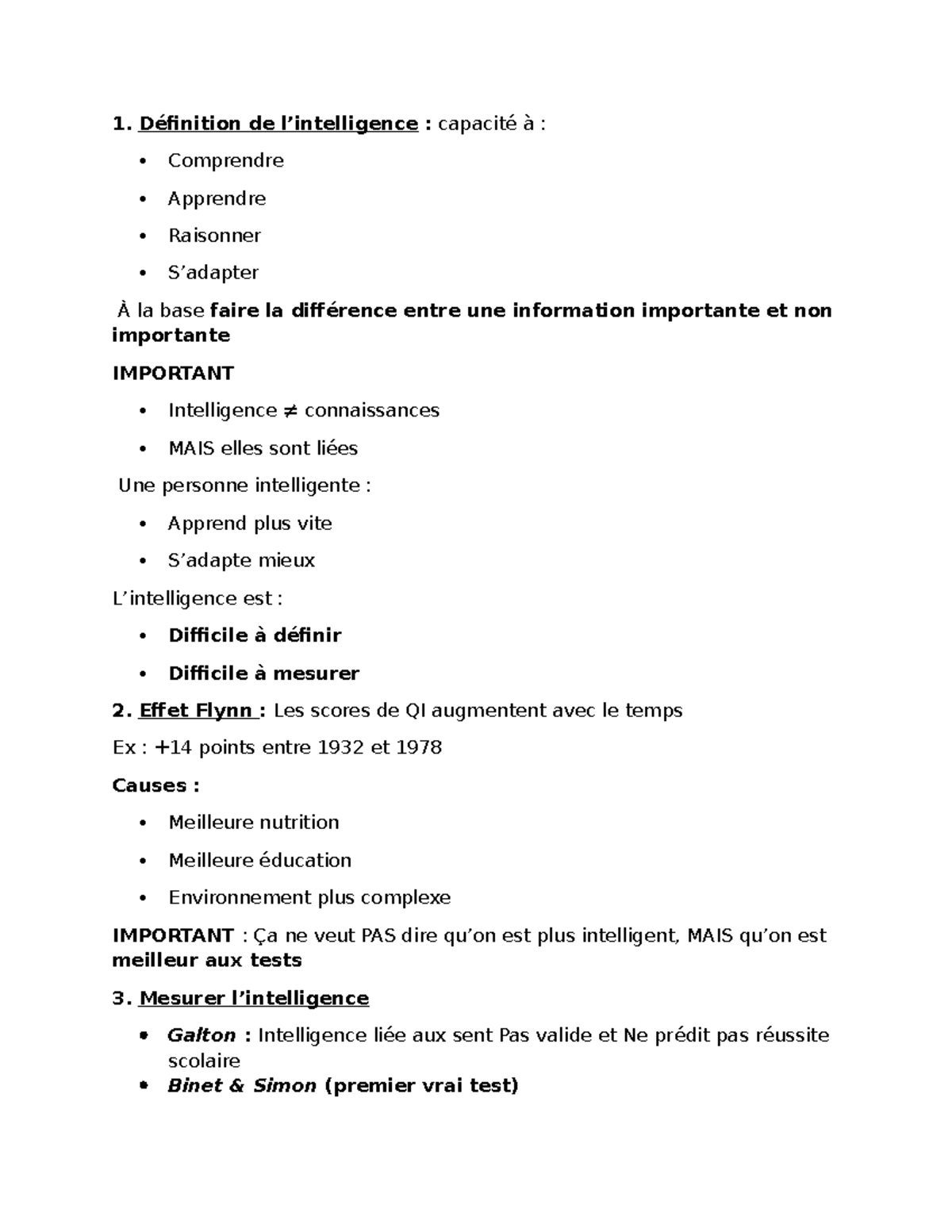 Chapitre 10 - Notes de Cours sur l'Intelligence et le QI - Studocu