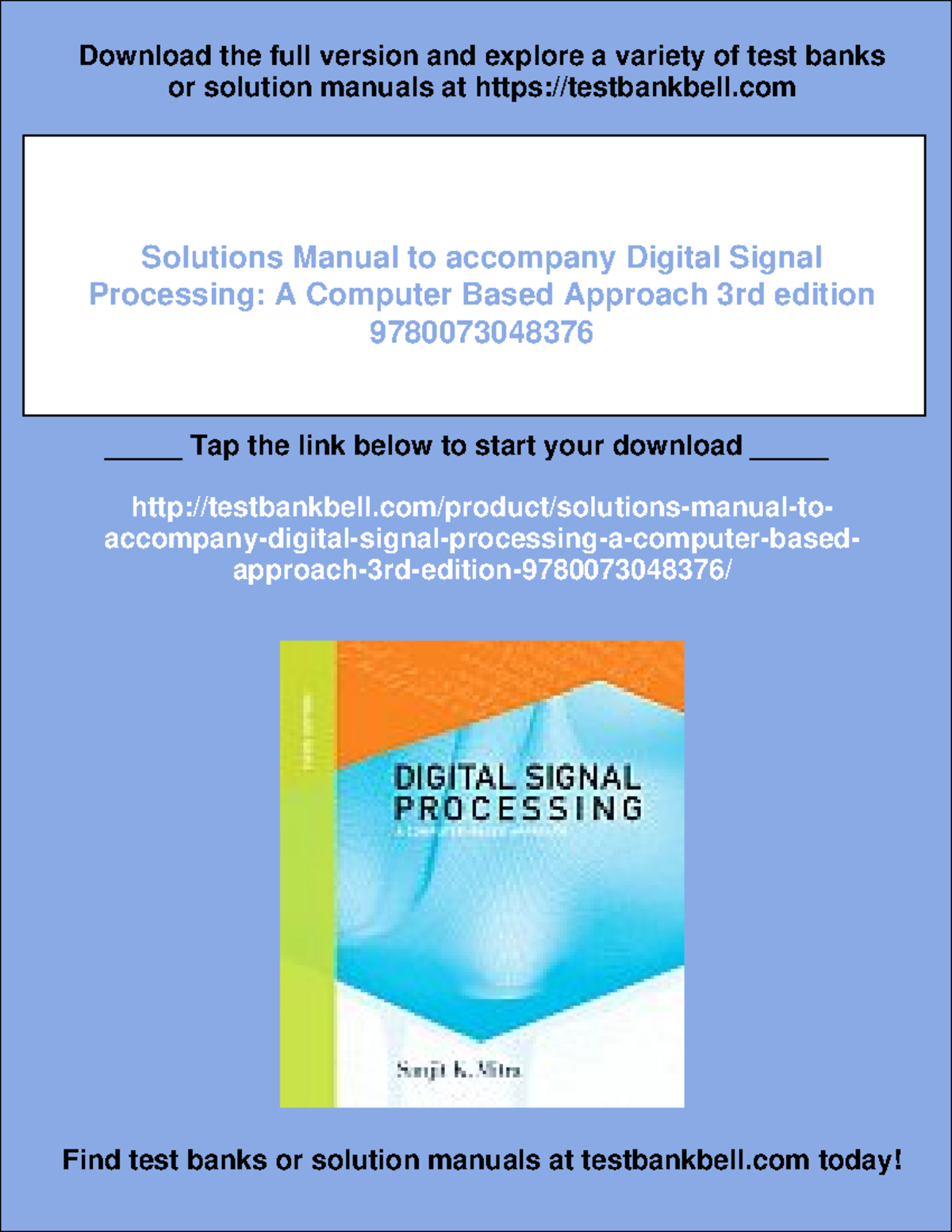 Solutions Manual for Digital Signal Processing: A Computer-Based Approach - Studocu