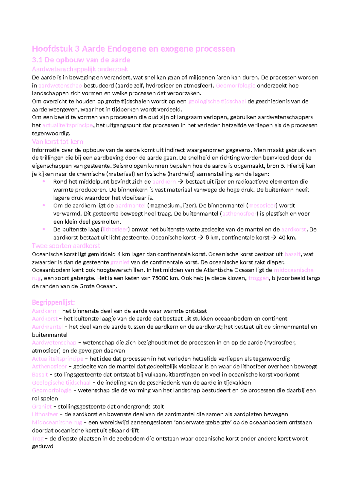 Samenvatting Aardrijkskunde Hoofdstuk 3: Aarde en Processen - Studeersnel
