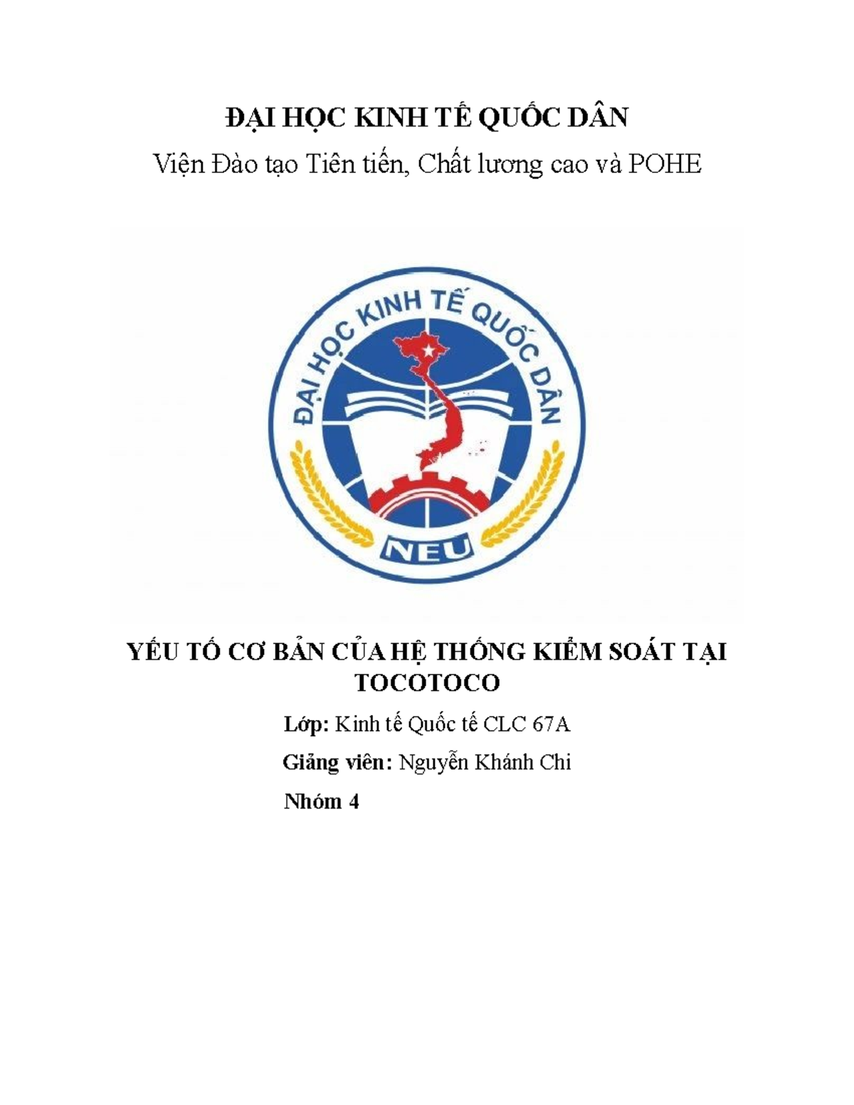 Quản Lý Hệ Thống Kiểm Soát Tại ToCoToCo - Kinh Tế Quốc Tế CLC 67A - Studocu