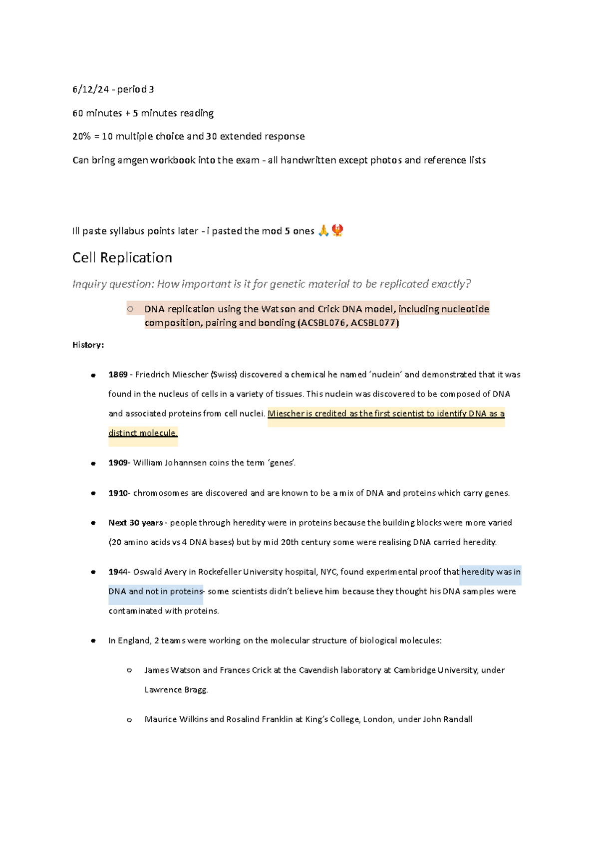 Biology HSC Task 1: DNA Replication & Polypeptide Synthesis Insights ...