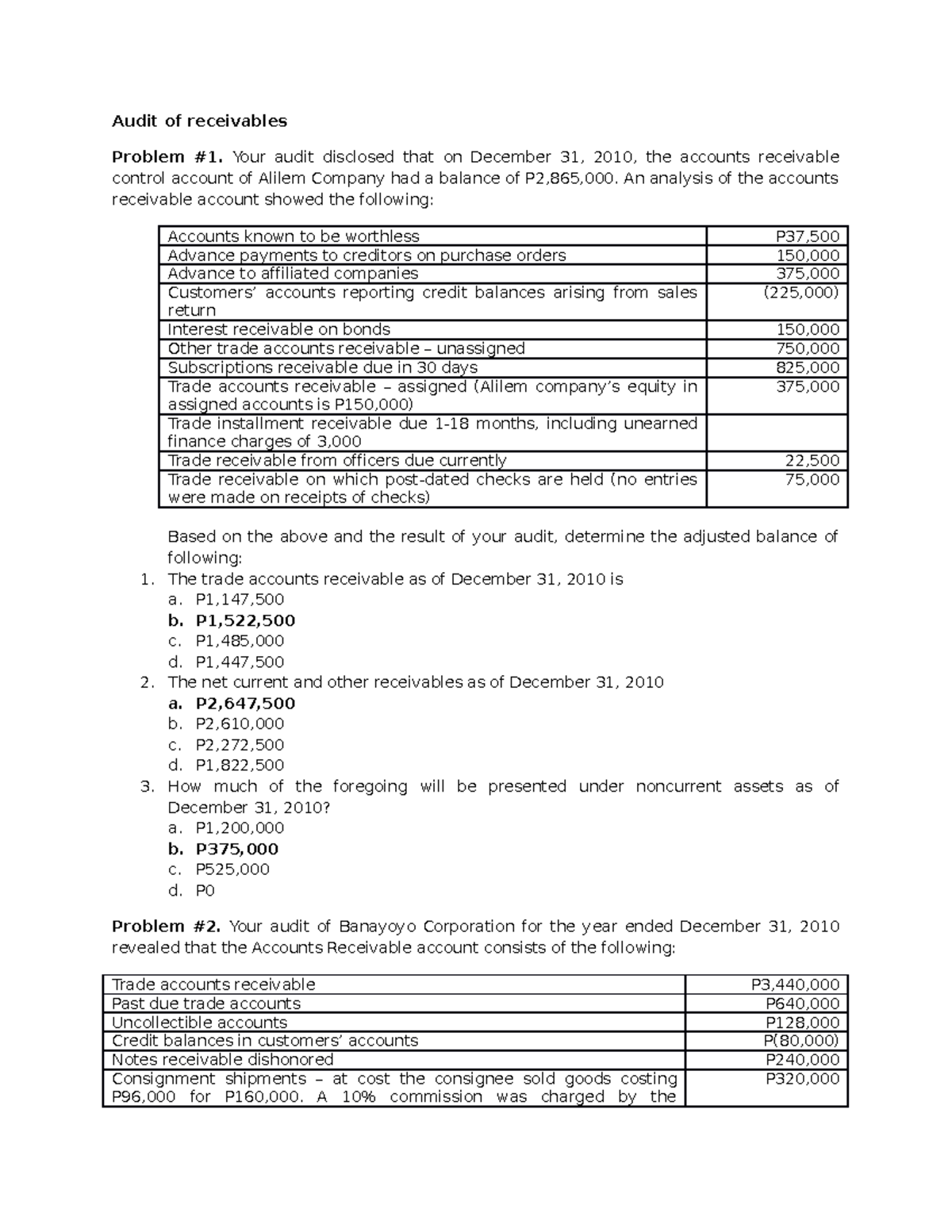 3 AP audit of receivables - Audit of receivables Problem #1. Your audit ...