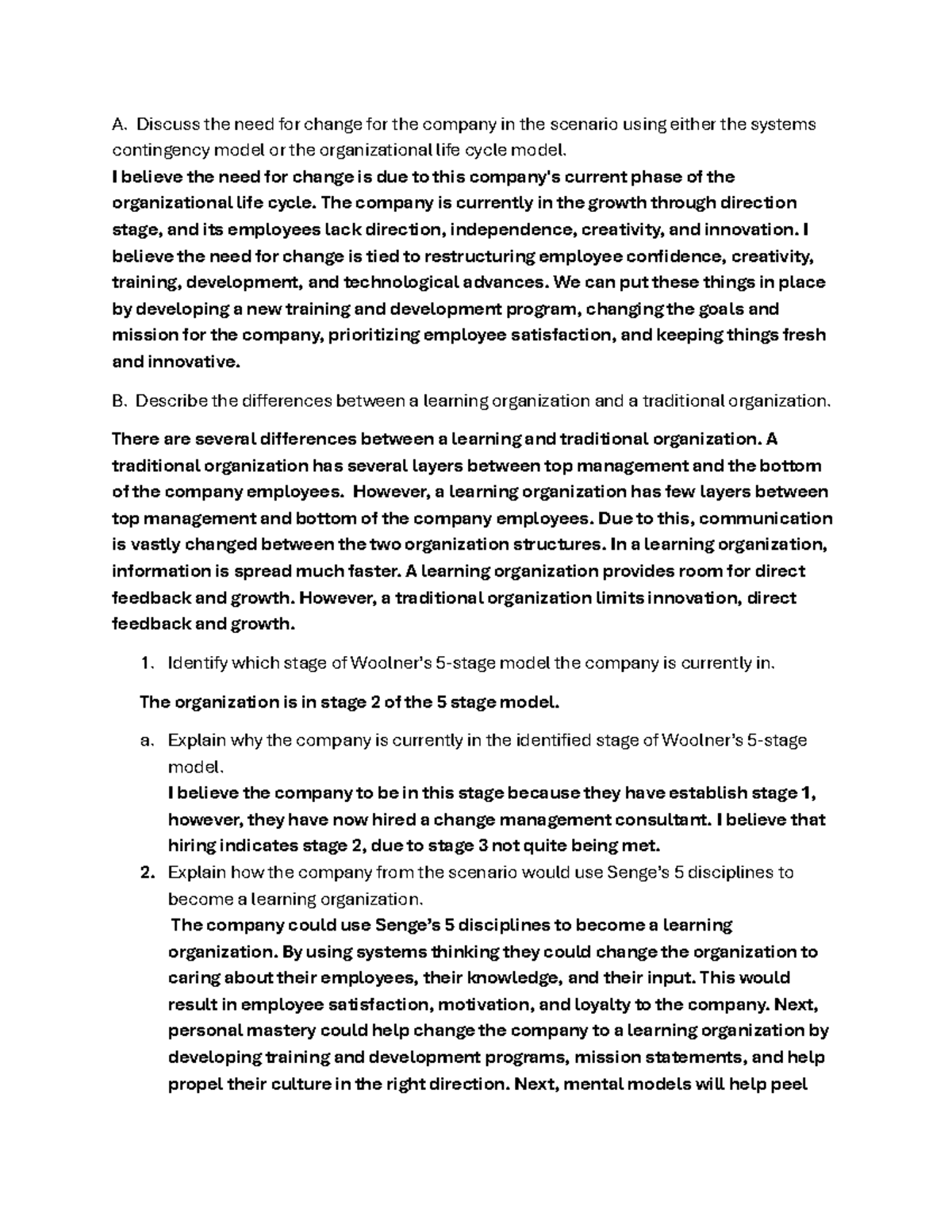 C721 task: Transitioning from traditional to learning organization ...