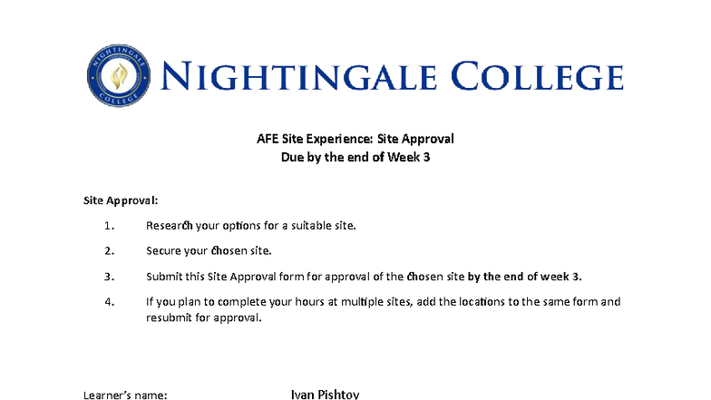 AFE Site Experience: Site Approval Submission Guidelines - Studocu