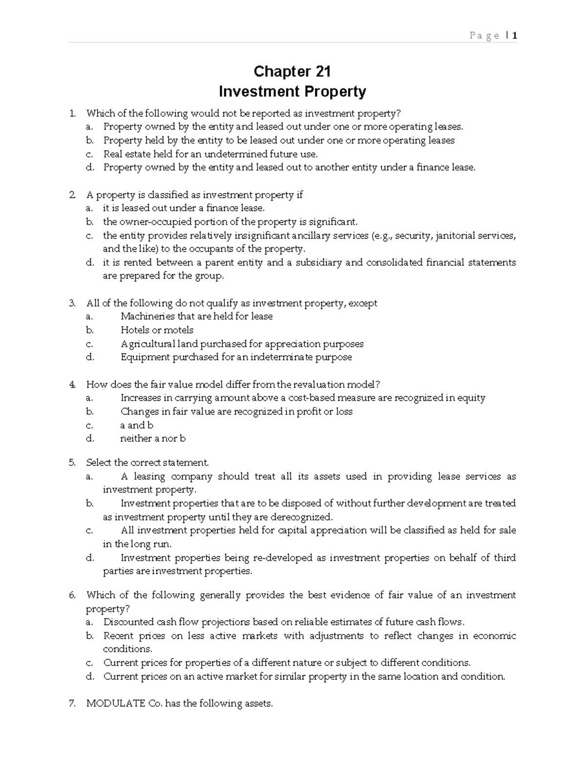 Investment Property Chapter 21 Notes (Course Code: 1) - Studocu