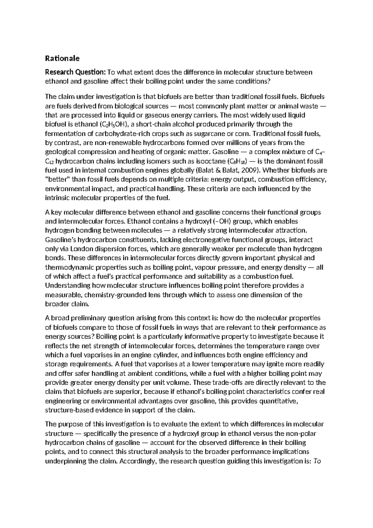 Rationale for Biofuels vs Gasoline: IA3 Research Analysis - Studocu