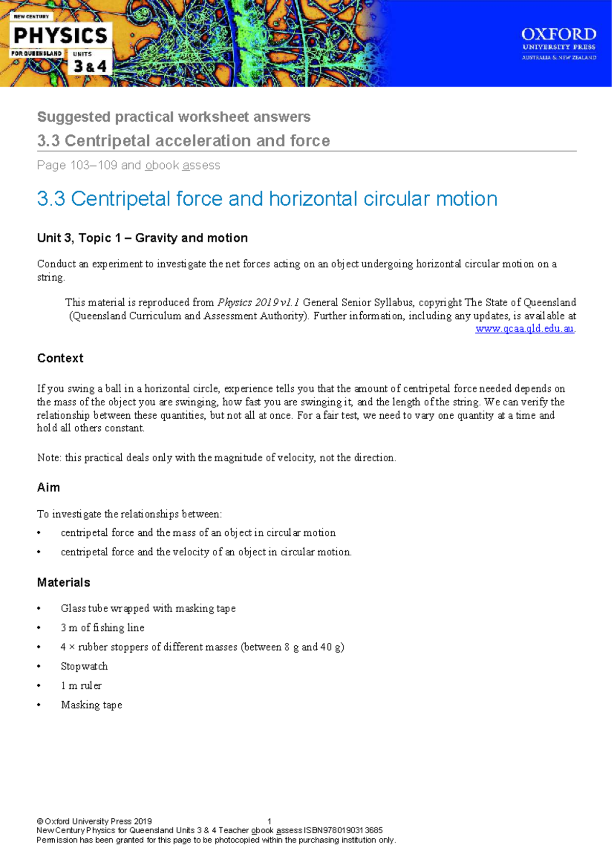 Circular Motion Practical Worksheet Answers - Unit 3, Topic 1 - Studocu