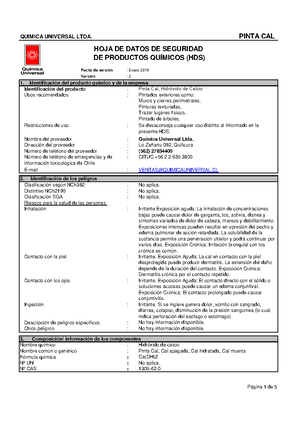 HDS Vinilit - HDS - HOJA T.. DE DATOS DE SEGURIDAD Fecha de revisiÛn 24-08- Hoja de Datos de ...