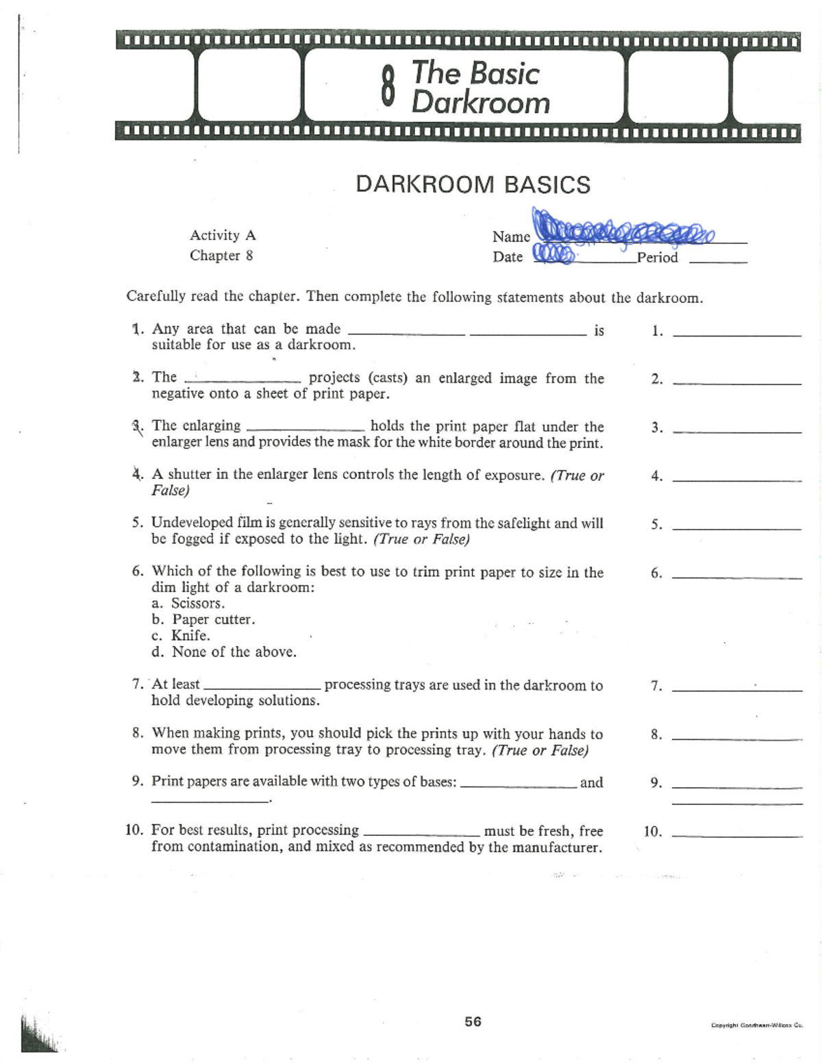 Darkroom Basics Worksheet - 8 The Basic Darkroom DARKROOM BASICS ...