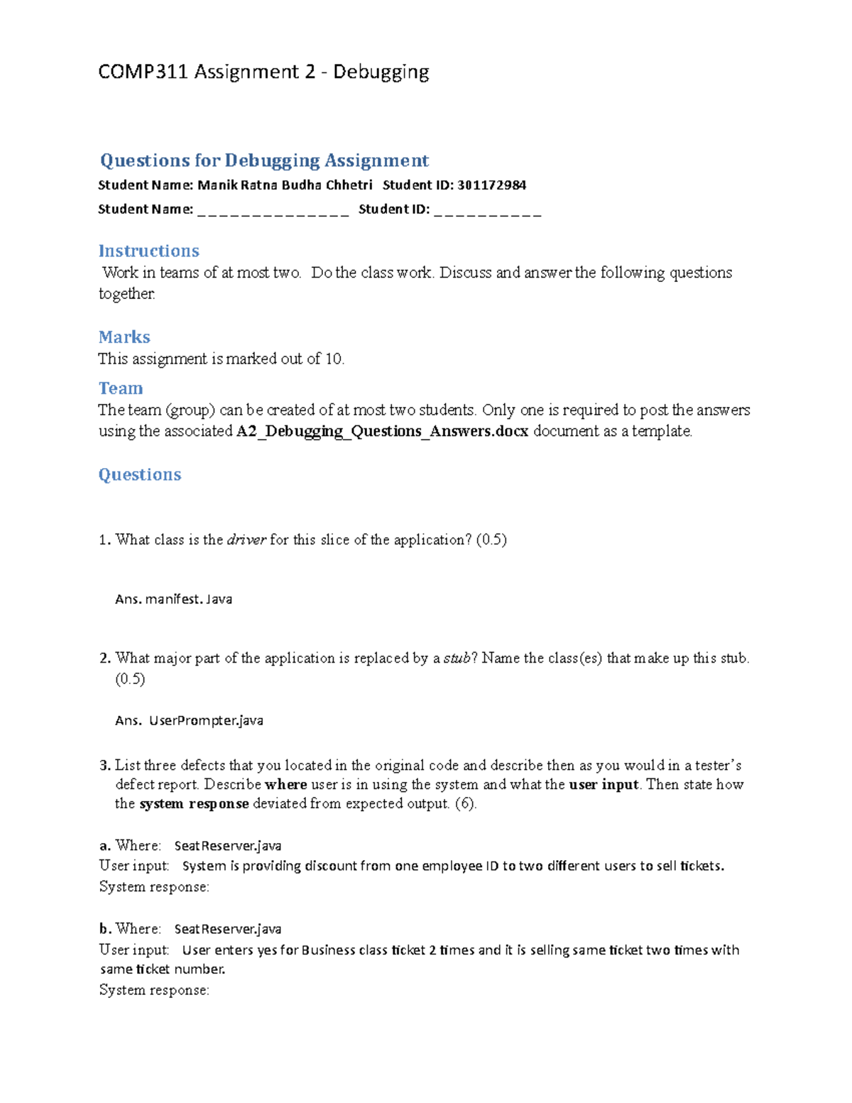 Assignment 2 Software Testing - COMP311 Assignment 2 - Debugging ...