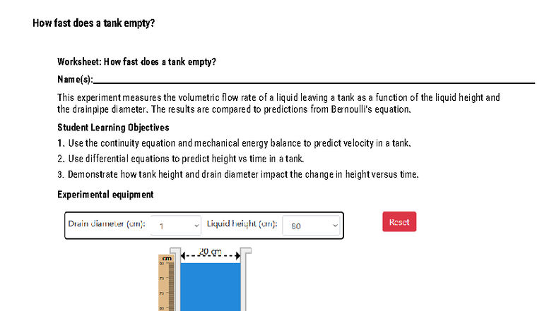 How Fast Does a Tank Empty? Experiment Worksheet - Studocu