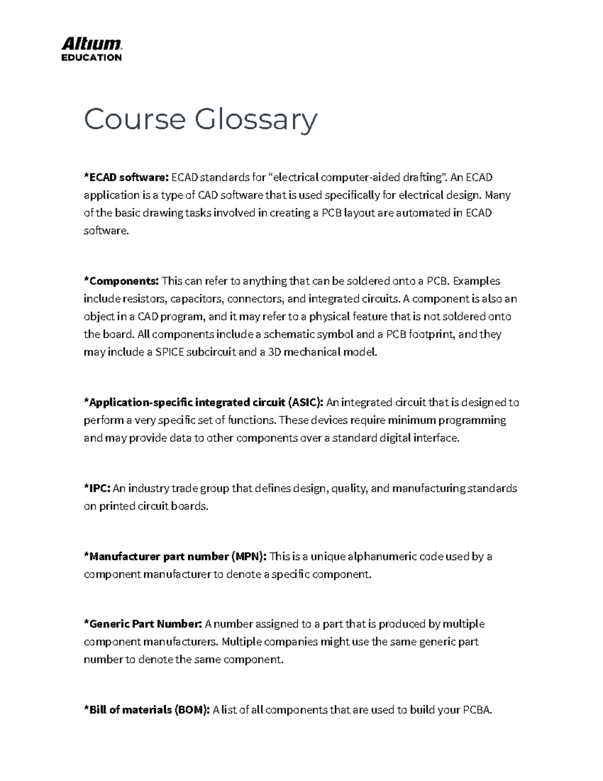 Course Glossary: ECAD Standards for PCB Design - Altium Education - Studocu