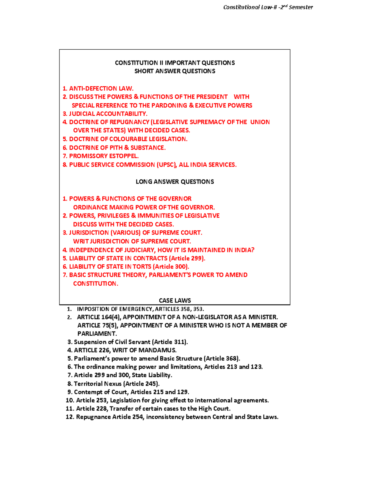 Constitutional Law II - 2nd Sem - Comprehensive Study Notes - Studocu