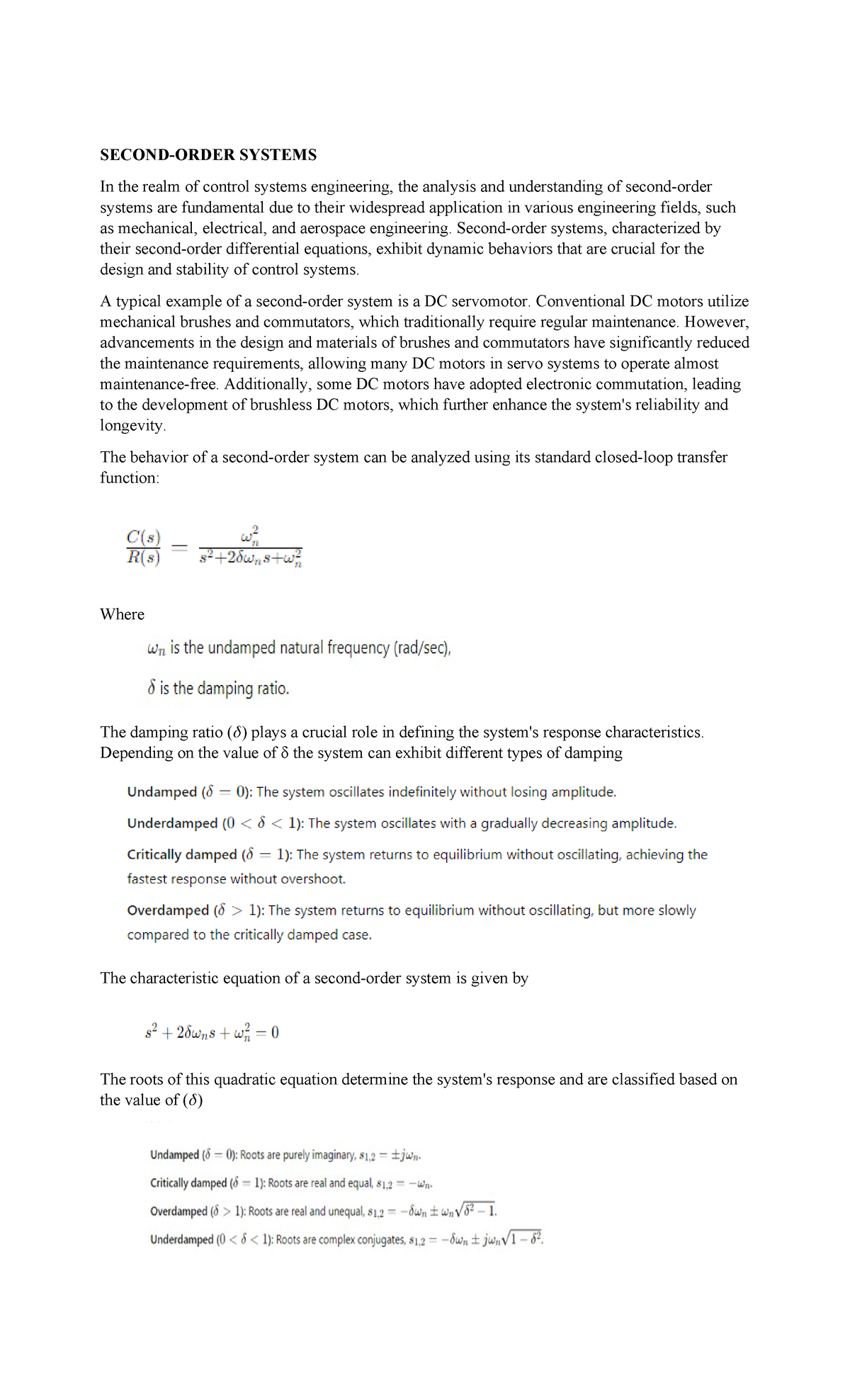 Second Order Control Systems LAB: Analysis & Experiment Results - Studocu