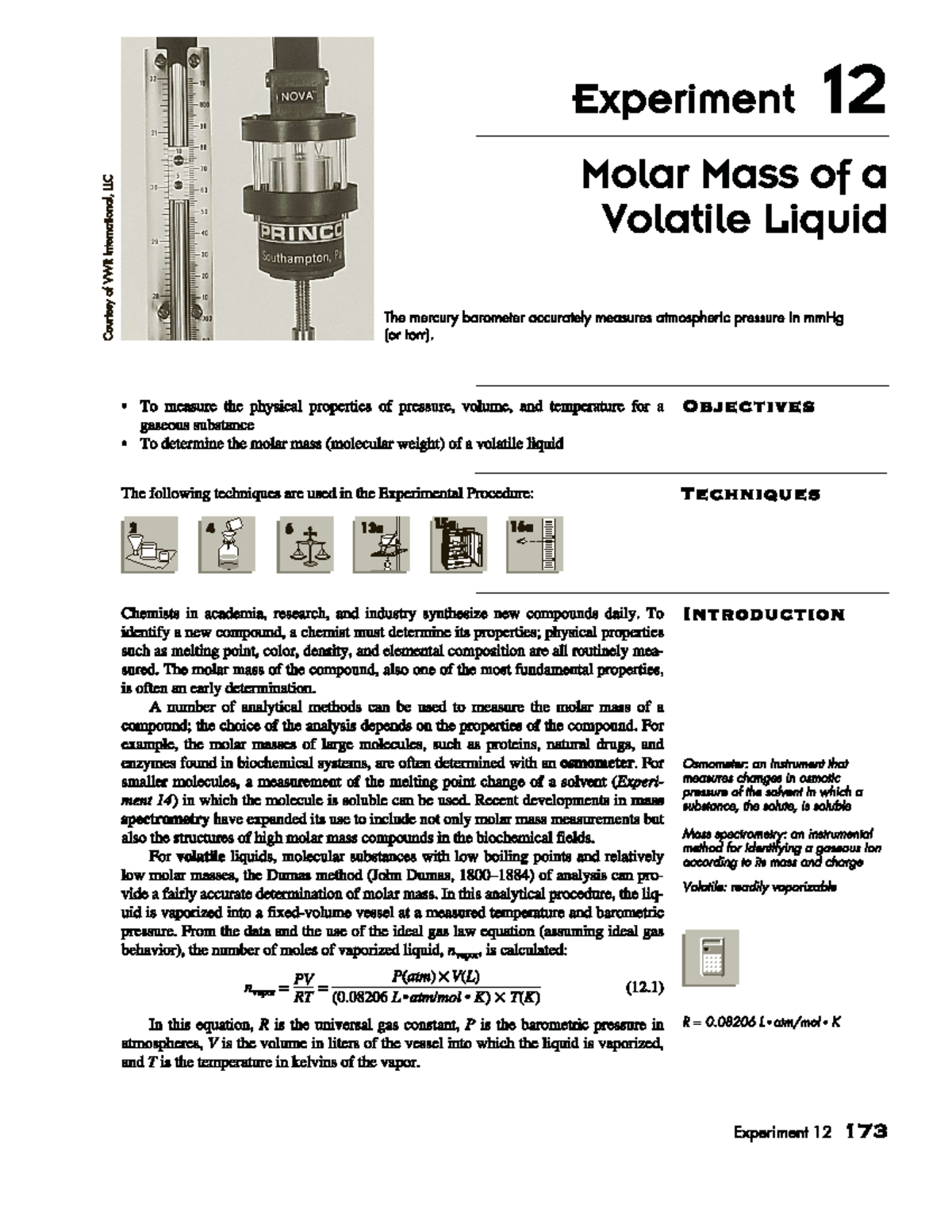 Lab week 3 - Molar Mass of a Volatile Liquid - 32 NOVA Experiment 12 ...