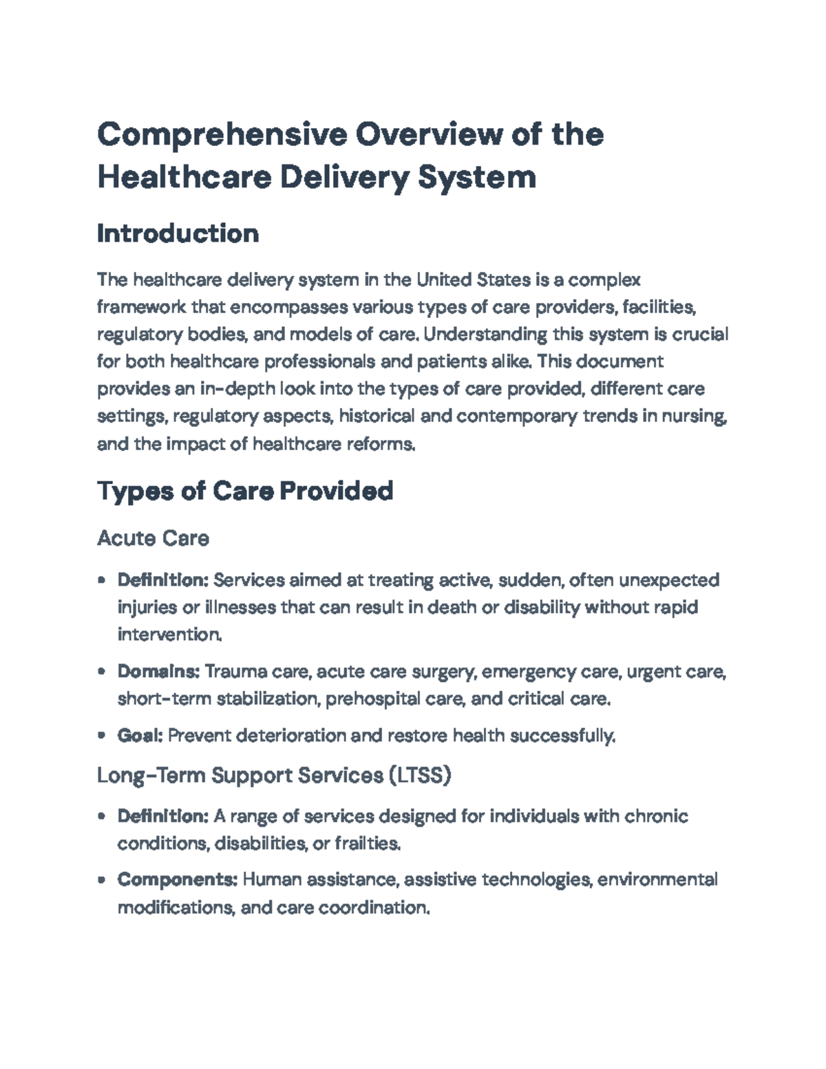 Comprehensive Overview of the Healthcare Delivery System (NURS 101 ...