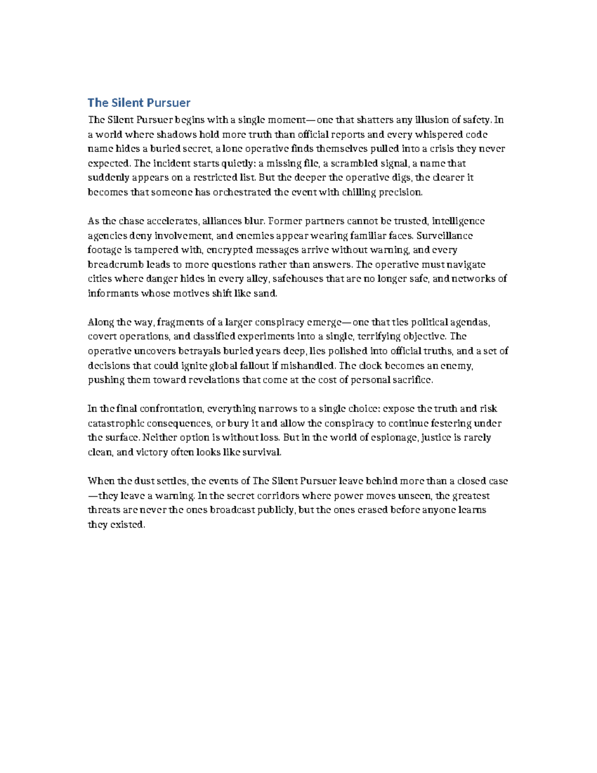 The Silent Pursuer: A Tale of Espionage and Betrayal - Studocu
