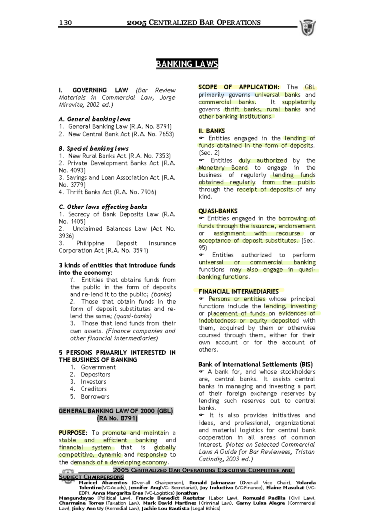 Banking Laws I: Comprehensive Lecture Notes (130) - Studocu