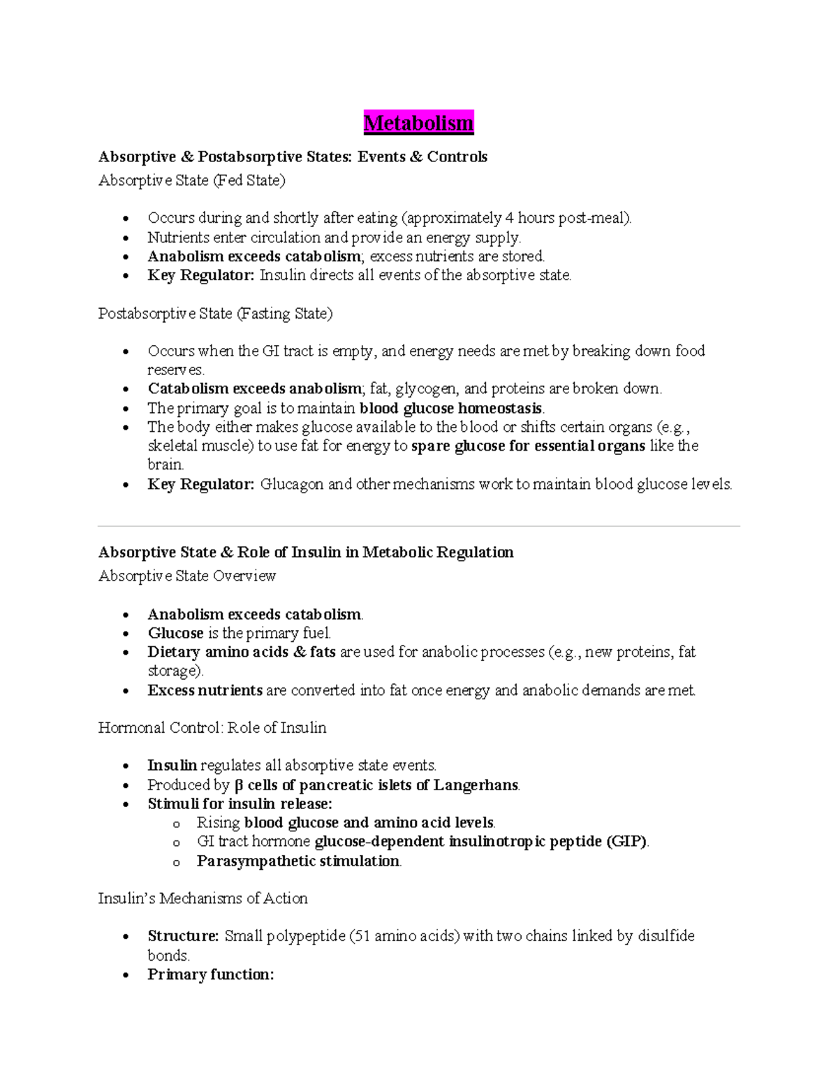 ANP 1107 Final Exam Study Guide: Metabolism & Immune System Overview ...