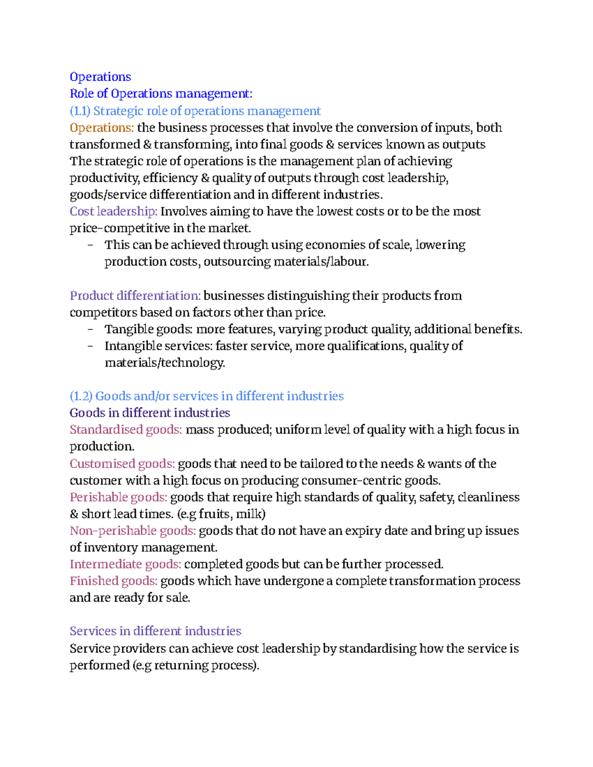 HSC Business Operations Notes: Strategic Role & Processes in Ops ...