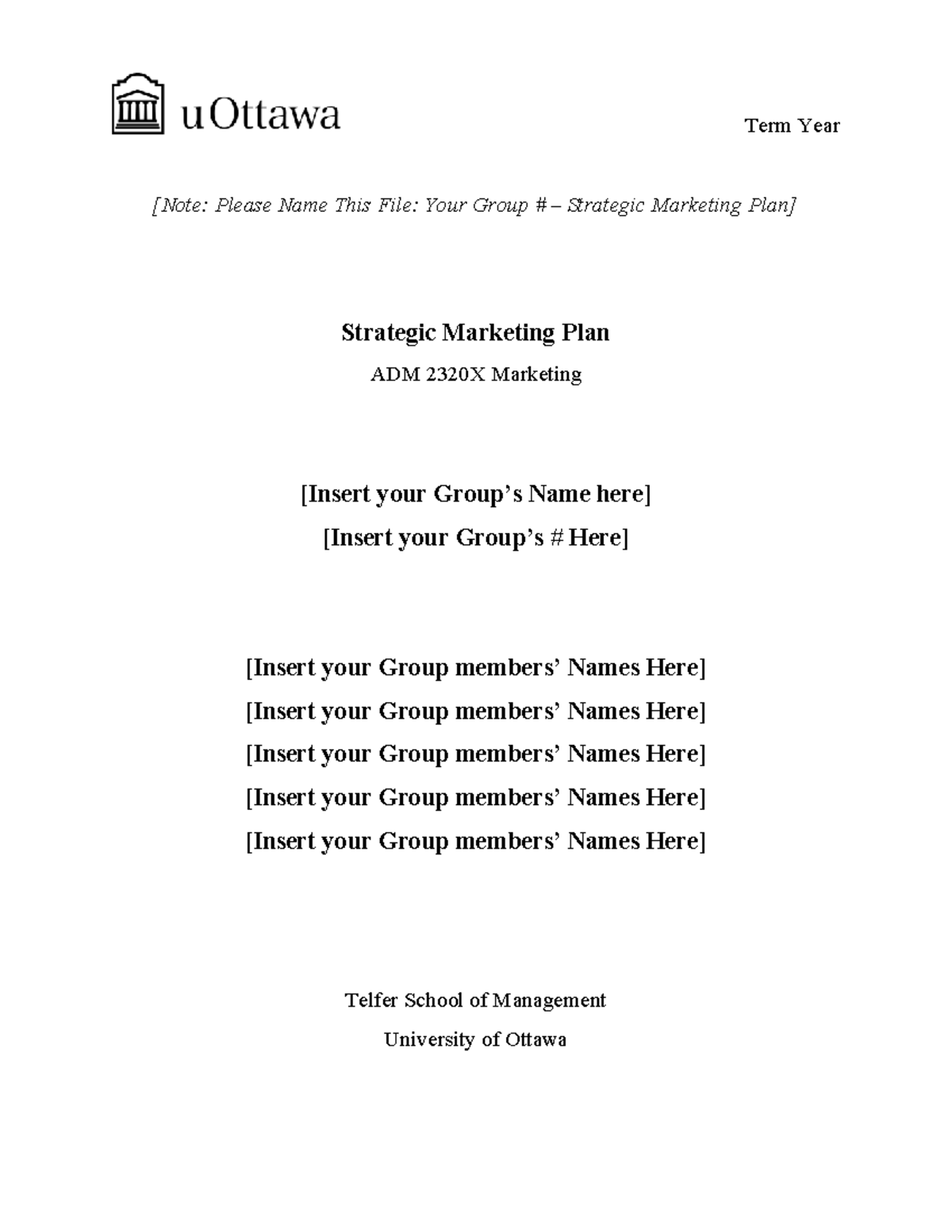 Strategic Marketing Plan Template ADM 2320X - Studocu