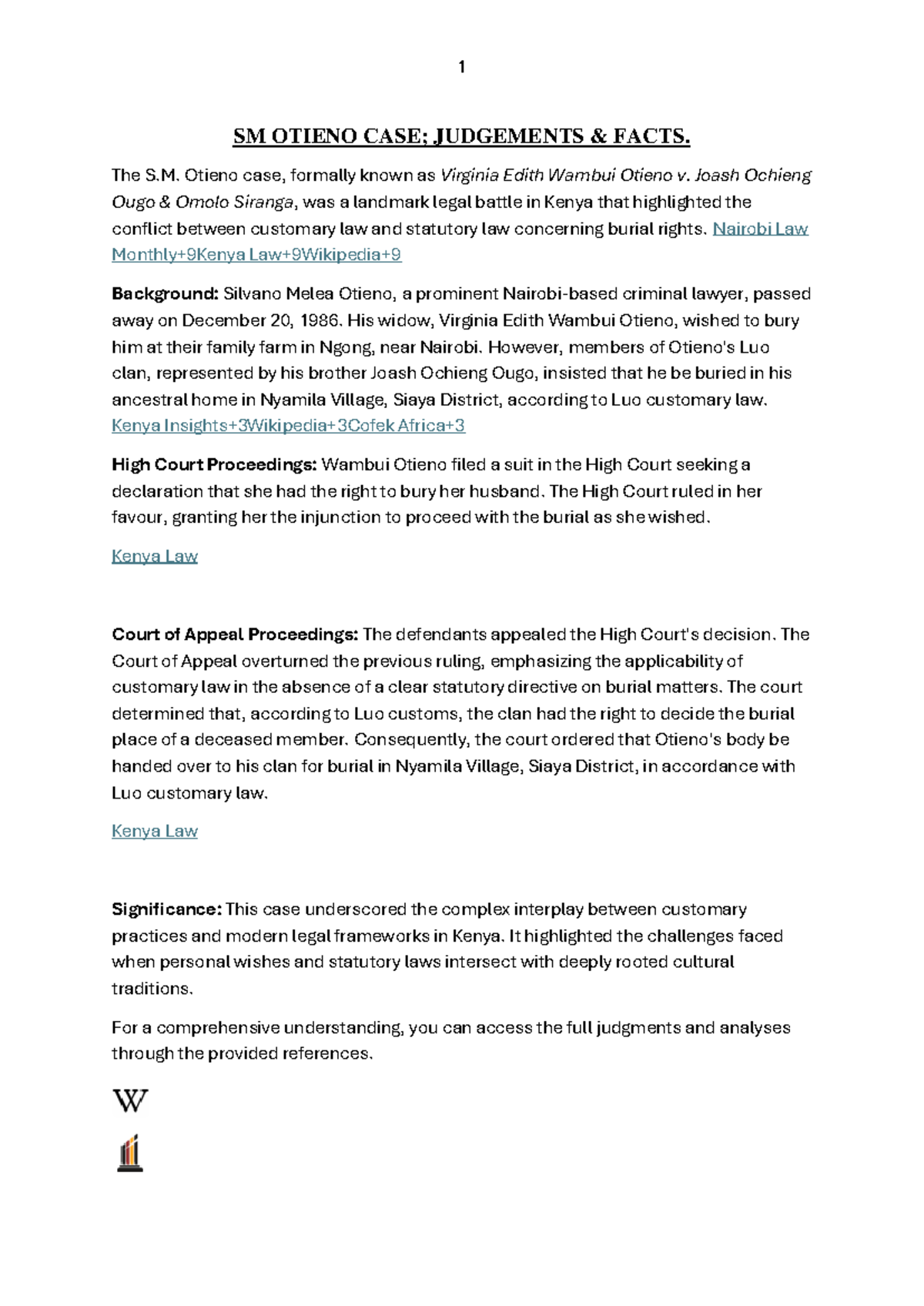 SM Otieno - Summary of Landmark Burial Rights Case in Kenya - Studocu