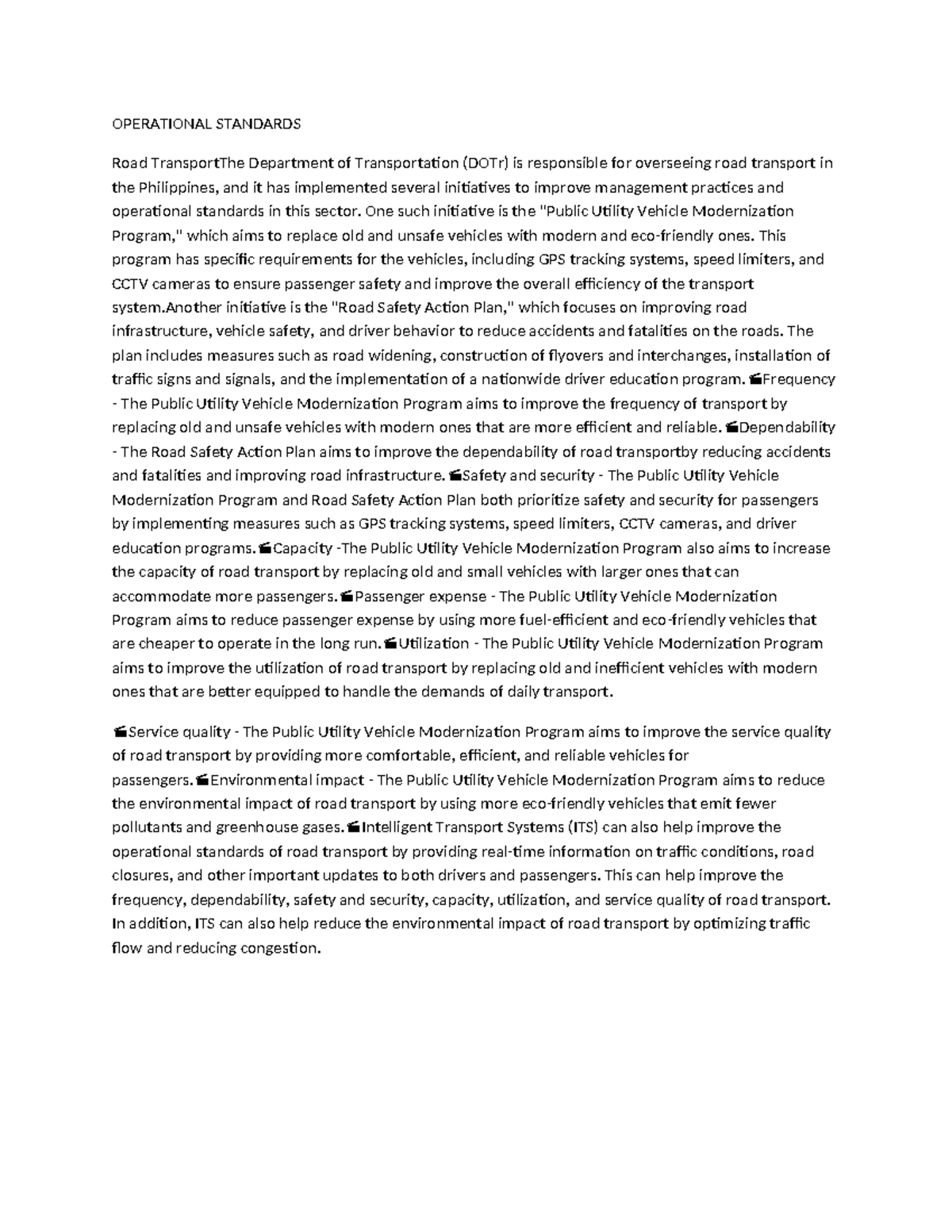 Midterm Report on Operational Standards in Transportation (TRA101 ...