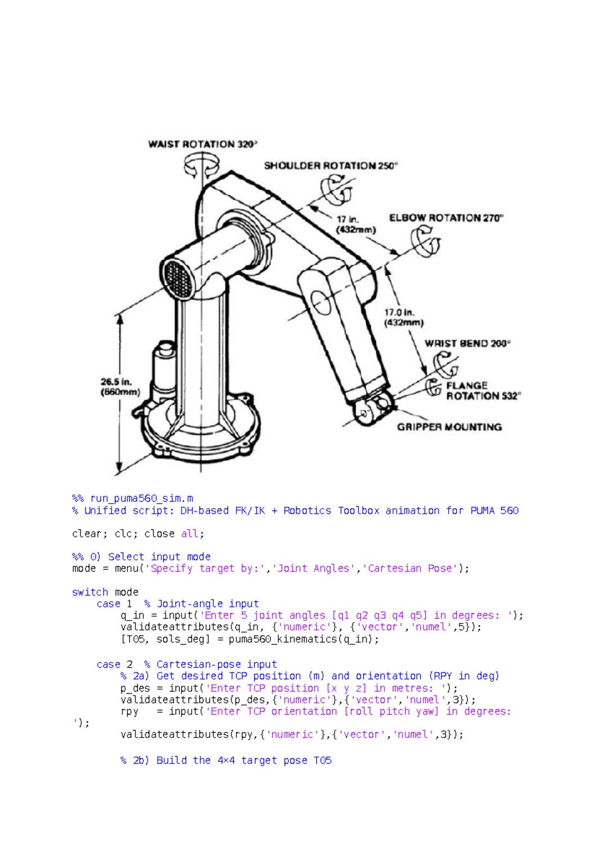 Kinematics Project: PUMA 560 Simulation Script (Robotics Toolbox) - Studocu