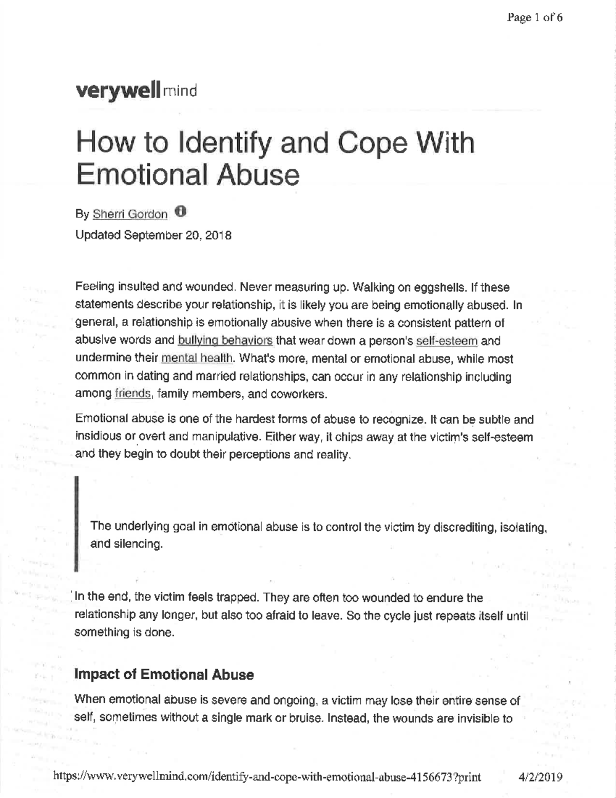 Identifying and Coping with Emotional Abuse: A Guide - Studocu